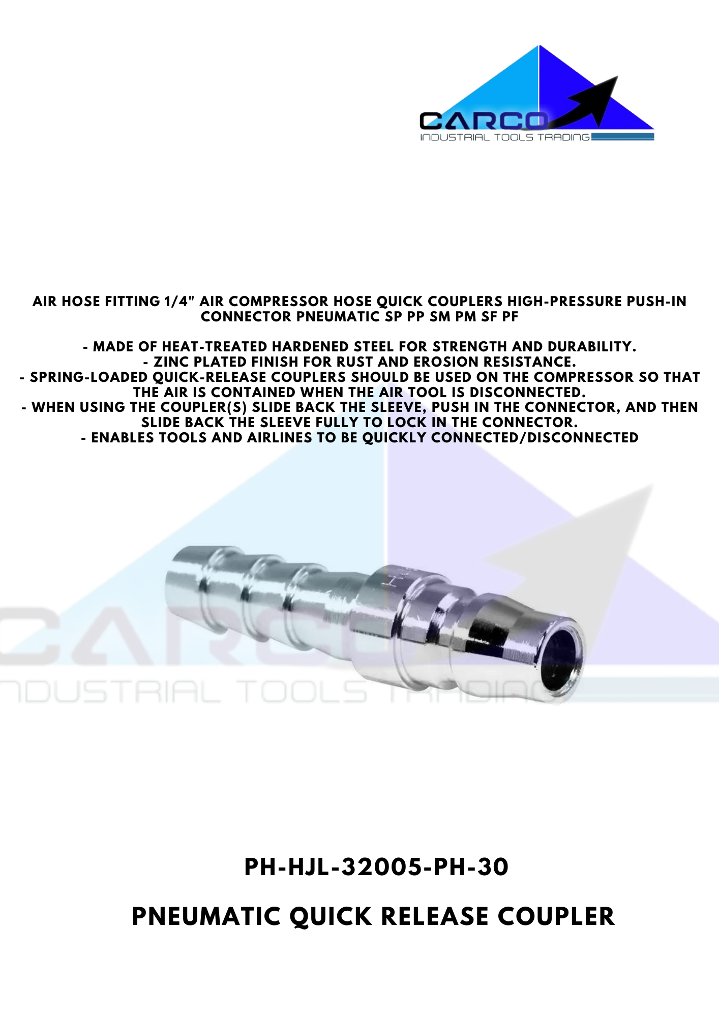 Quick Release Coupler Air Pneumatic Hose Coupling Connector Fittings PH ...