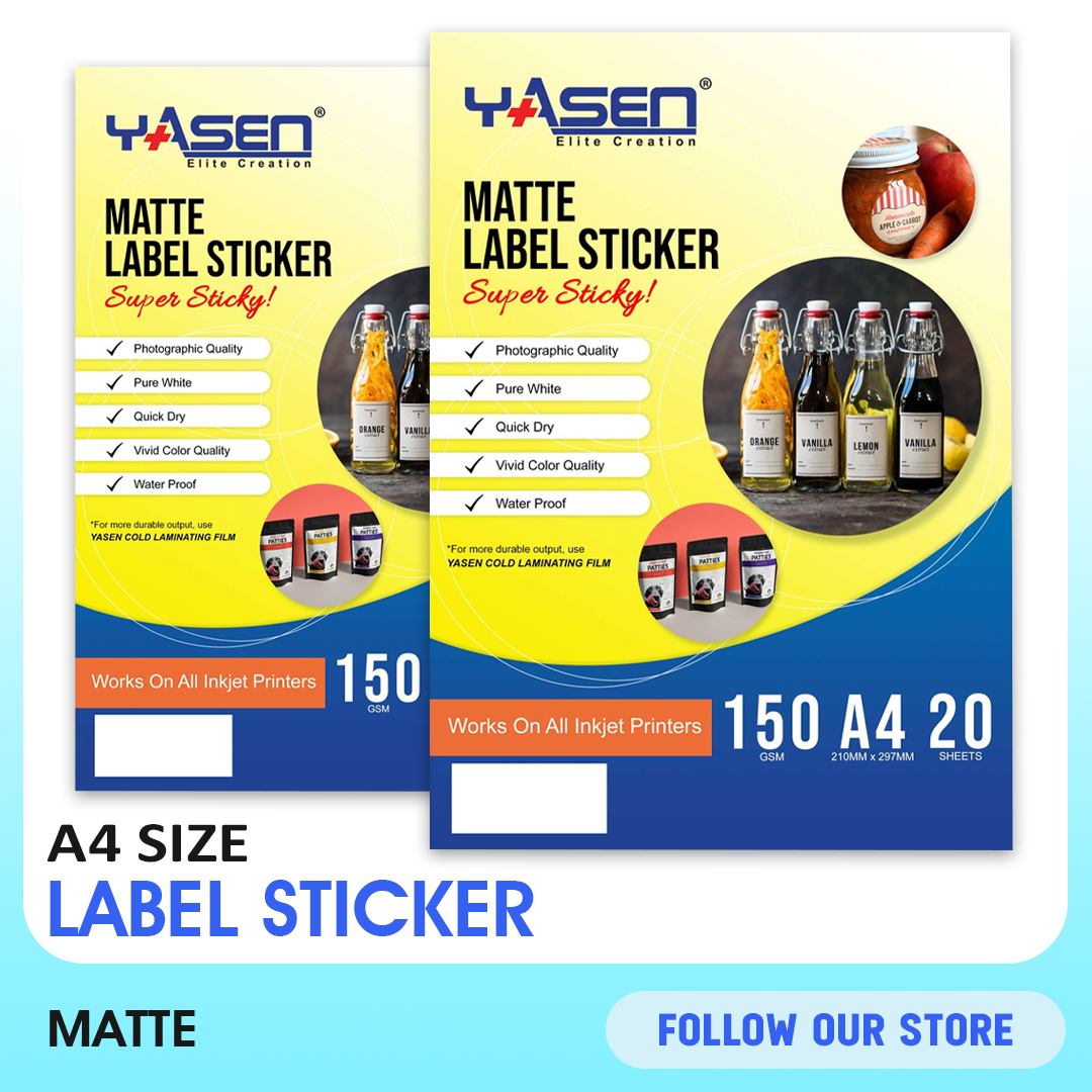 Yasen Label Sticker Paper Matte/Glossy Waterproof 20 Sheets A4/A3 Size ...