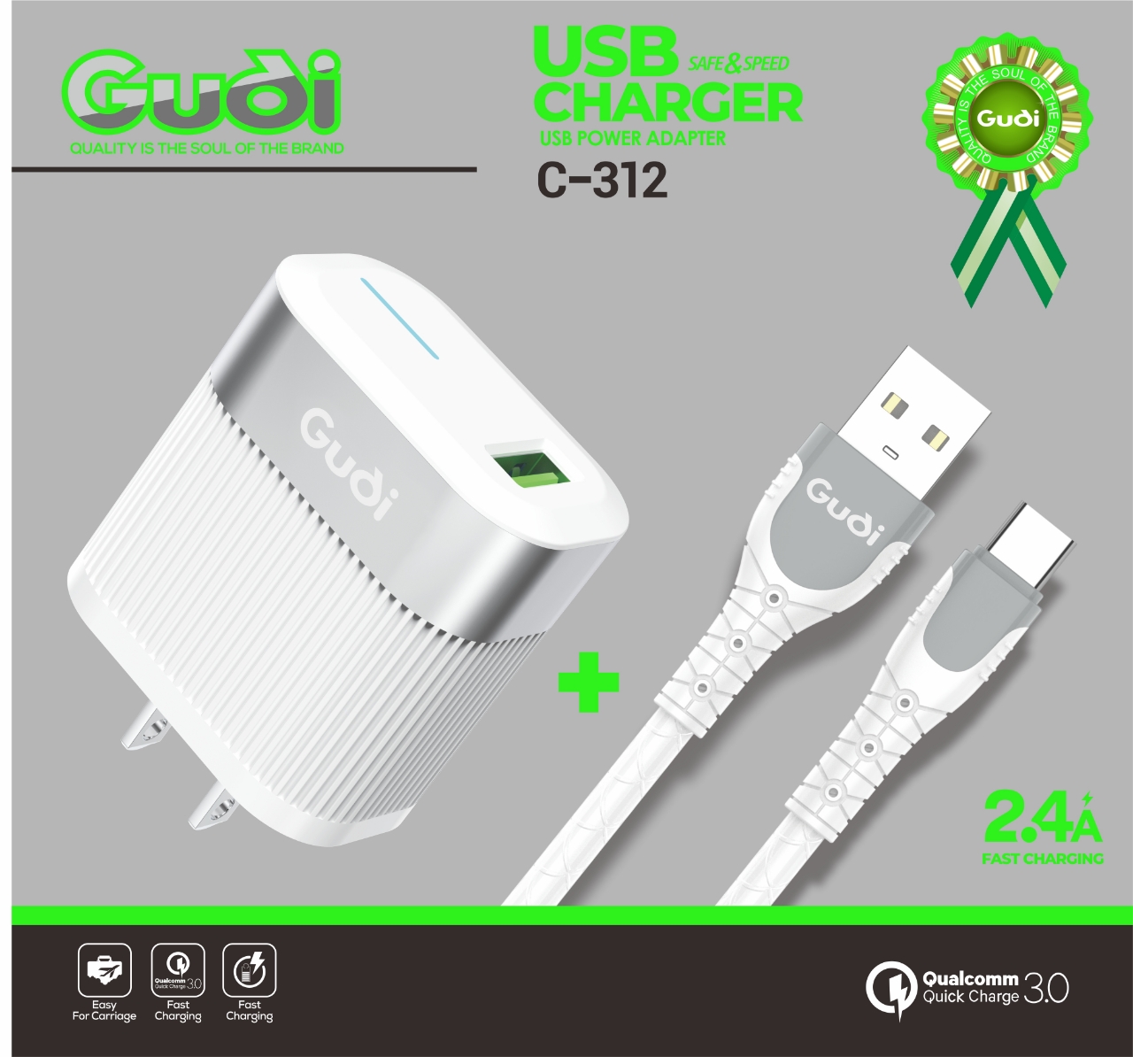 Original Gudi QC3.0 2.4A Fast USB Charger Quick Charging Android Micro ...