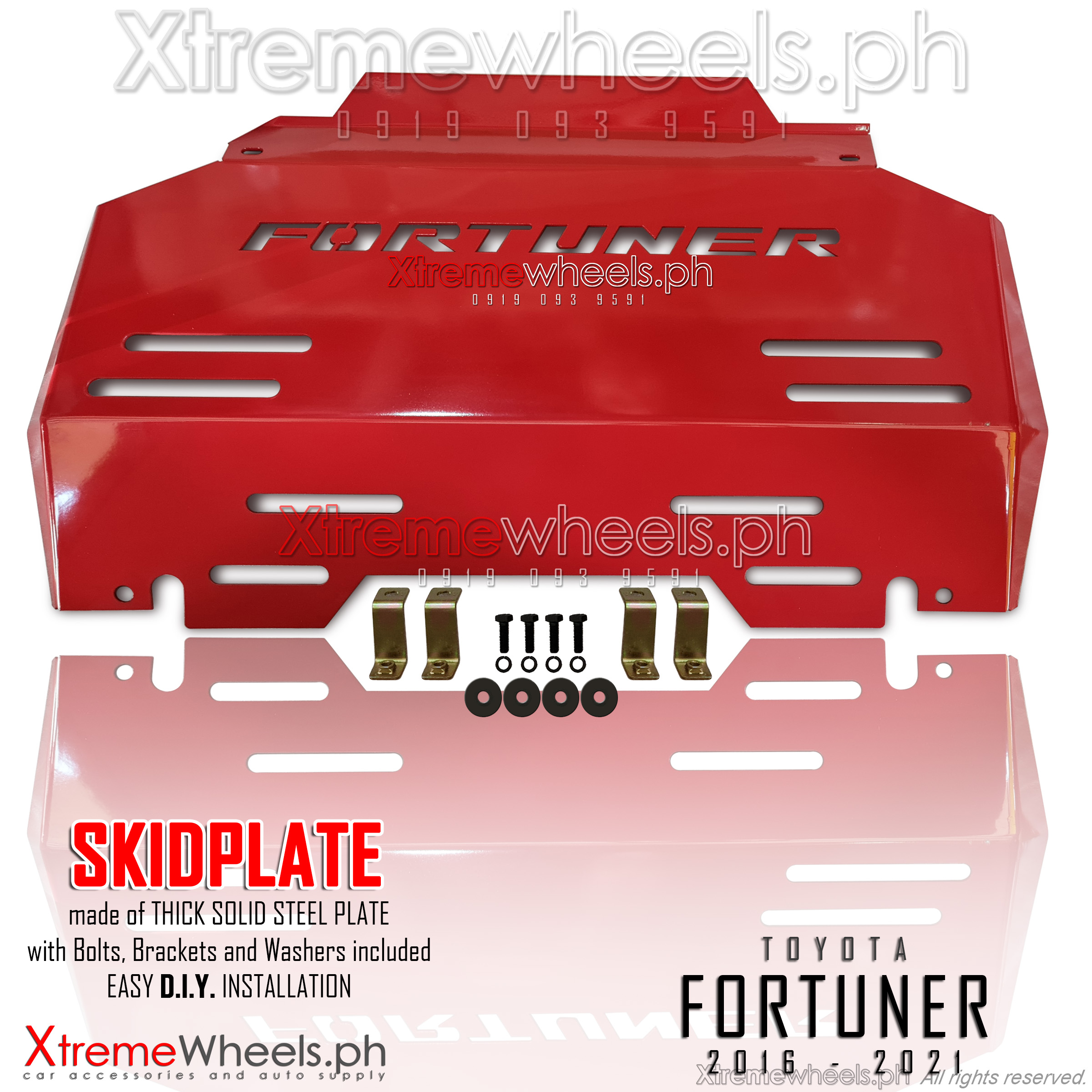 TOYOTA FORTUNER 2016-2023 FORTUNER LOGO RED HARD STEEL SKID PLATE ...