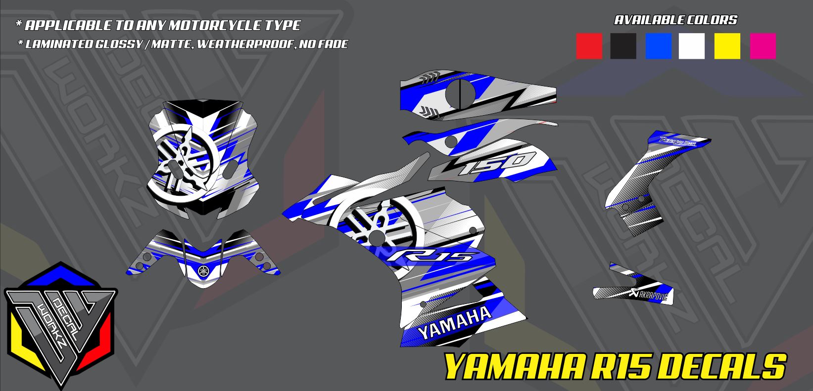 YAMAHA R15 STICKER FULL BODY DECALS, BLUE x WHITE | Lazada PH