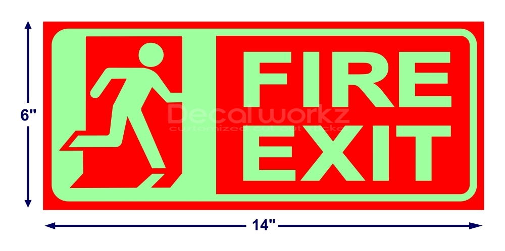 Luminous Fire Exit Sign Red Background Glow in the Dark in 3mm Sintra ...