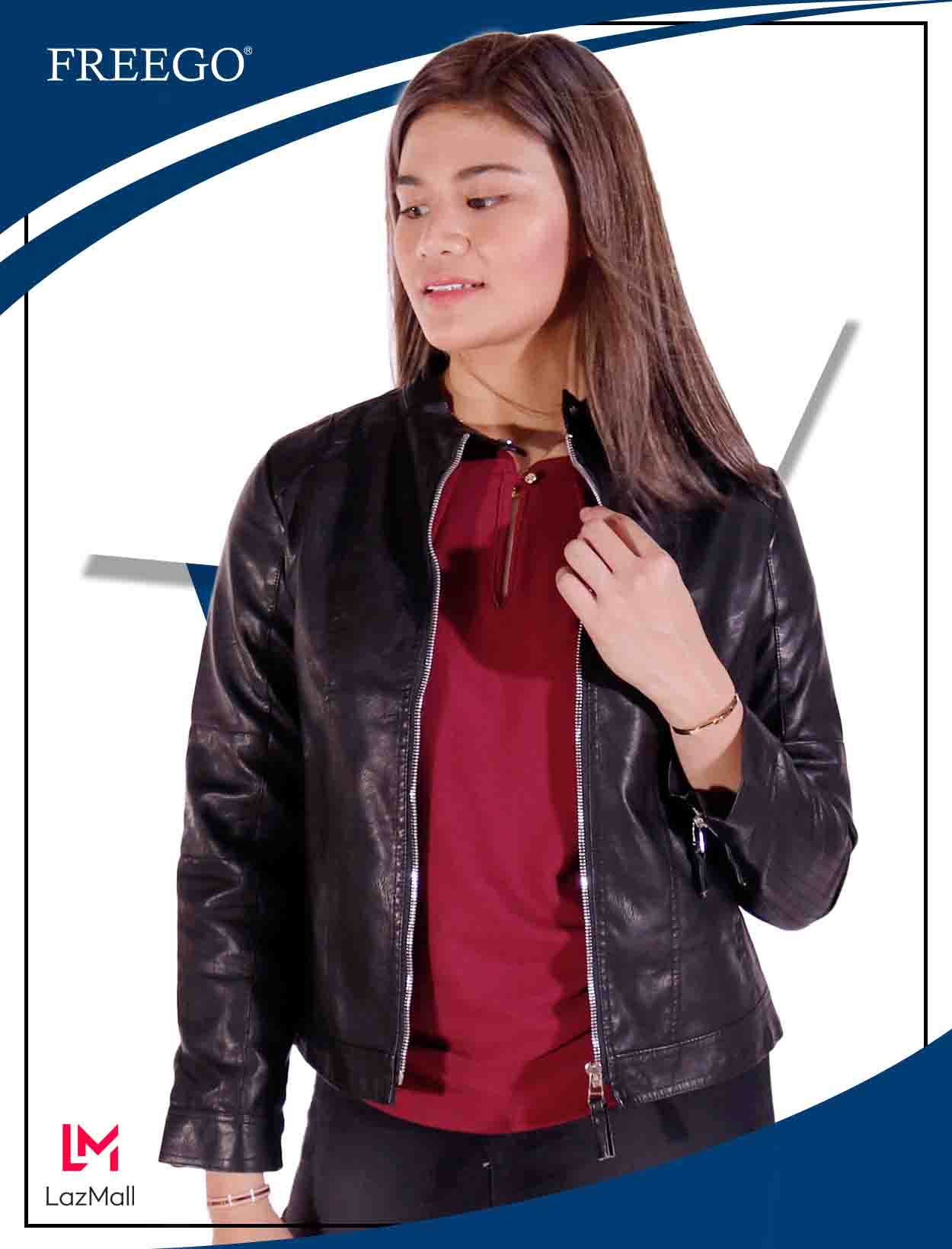 Freego Women Leather Jacket in Caviar Black | Lazada PH