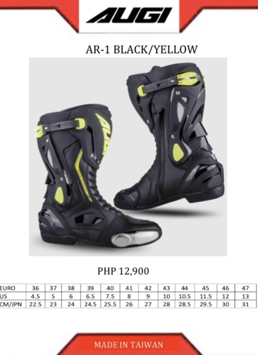AUGI MOTORCYCLE RACING BOOTS AR-1 BLACK/YELLOW | Lazada PH