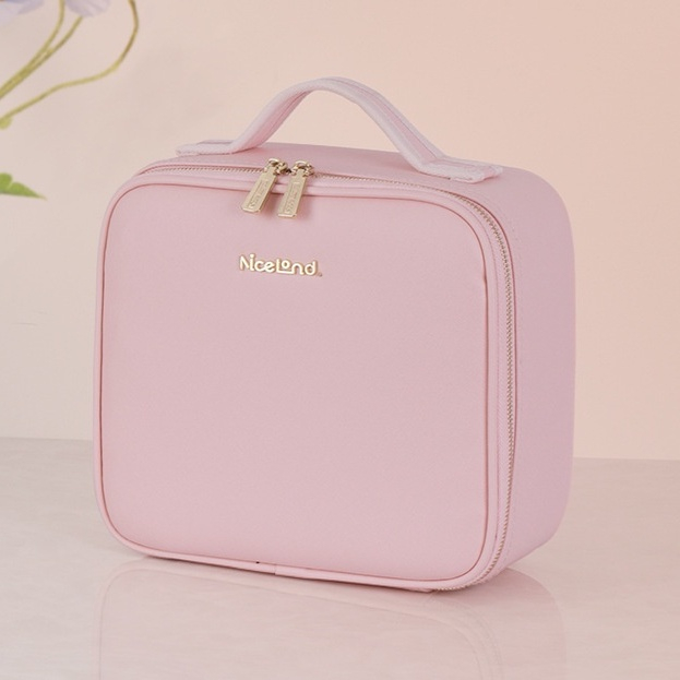 LED Makeup Bag Mirror With Tricolor LED Light USB Charge Organizer ...