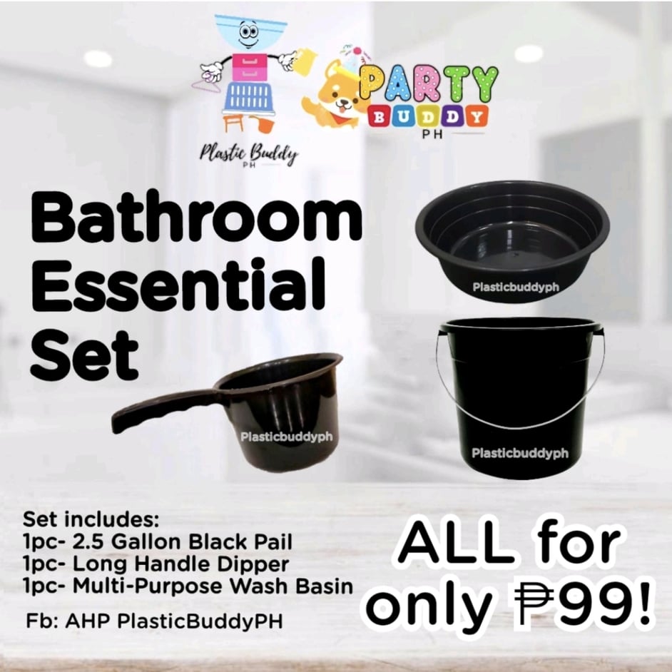 Bathroom Essential Kit ₱99 only! Pail Basin Dipper Ebony Black Set sold ...