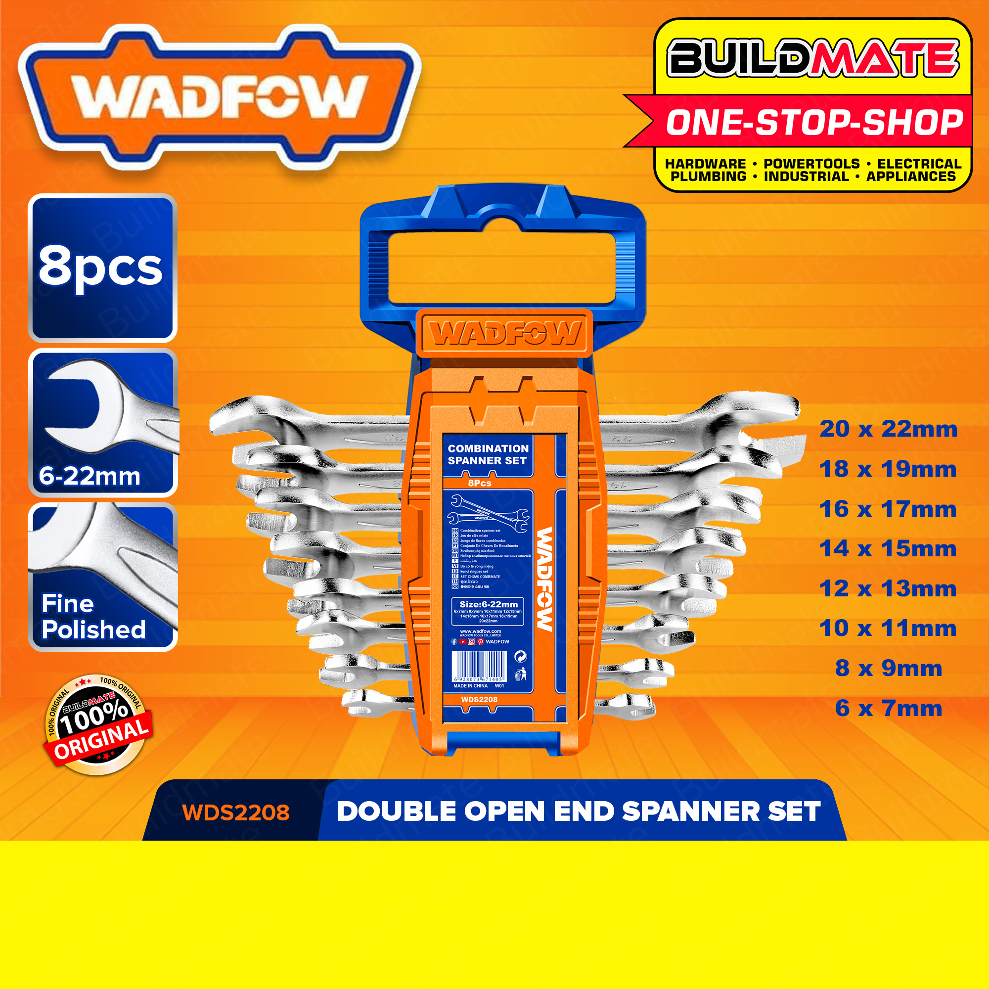 WADFOW 8pcs Double Open End Spanner Set 6-22mm Wrench Set Cr-V Flare ...