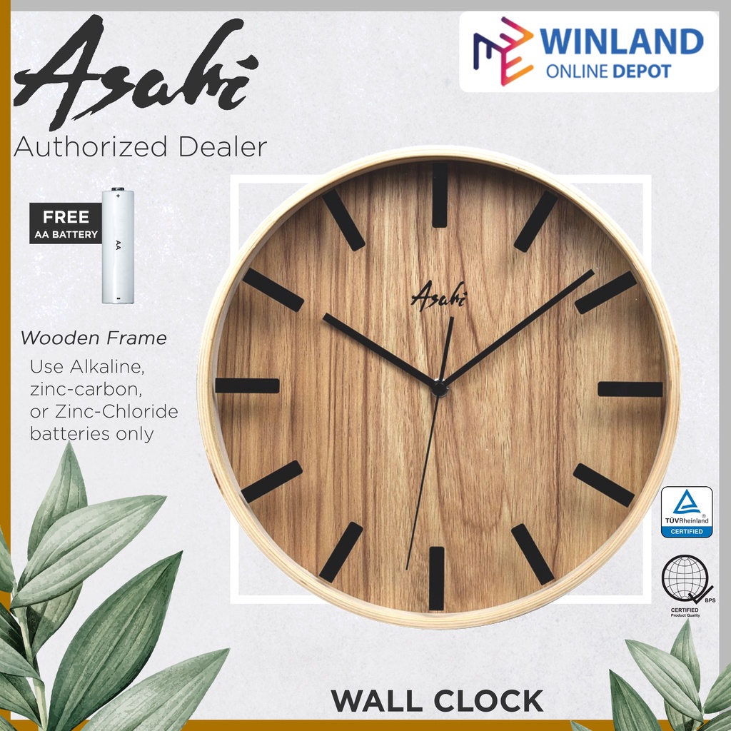 ASAHI by Winland 12 Inches Round Wall Clock Wooden Frame W-7009 | Lazada PH