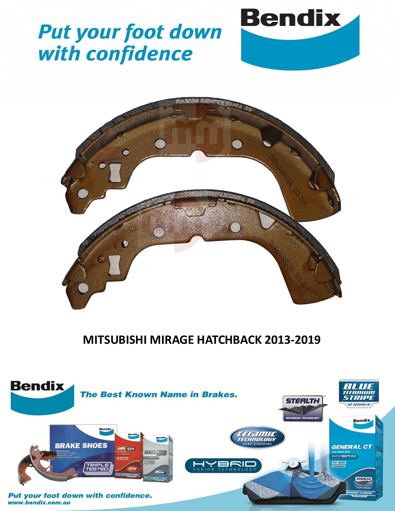 BENDIX BRAKE SHOE for MITSUBISHI MIRAGE HATCHBACK 2013-2019 REAR DS0810 ...