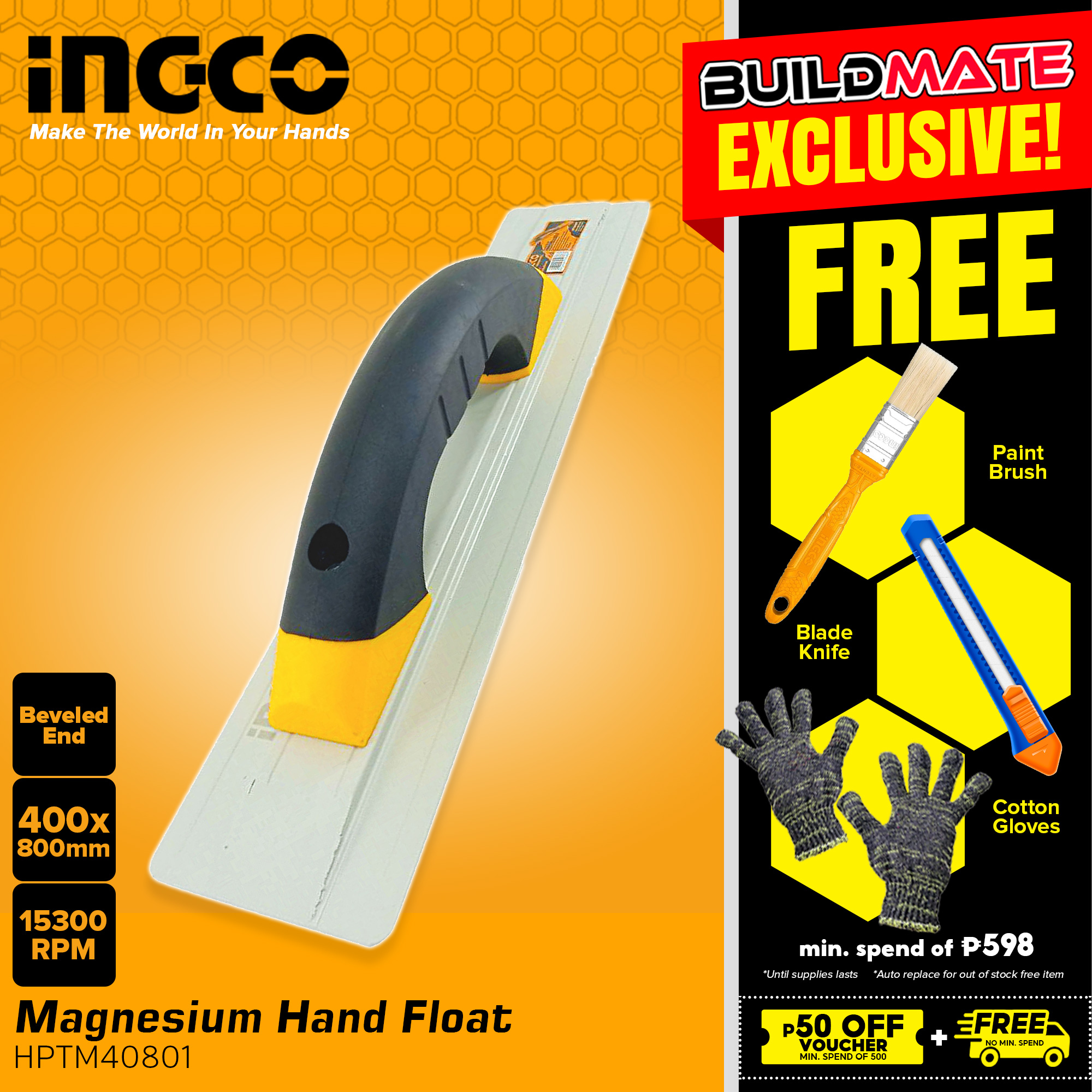 INGCO Beveled End Magnesium Hand Float HPTM40801 •BUILDMATE• IHT ...