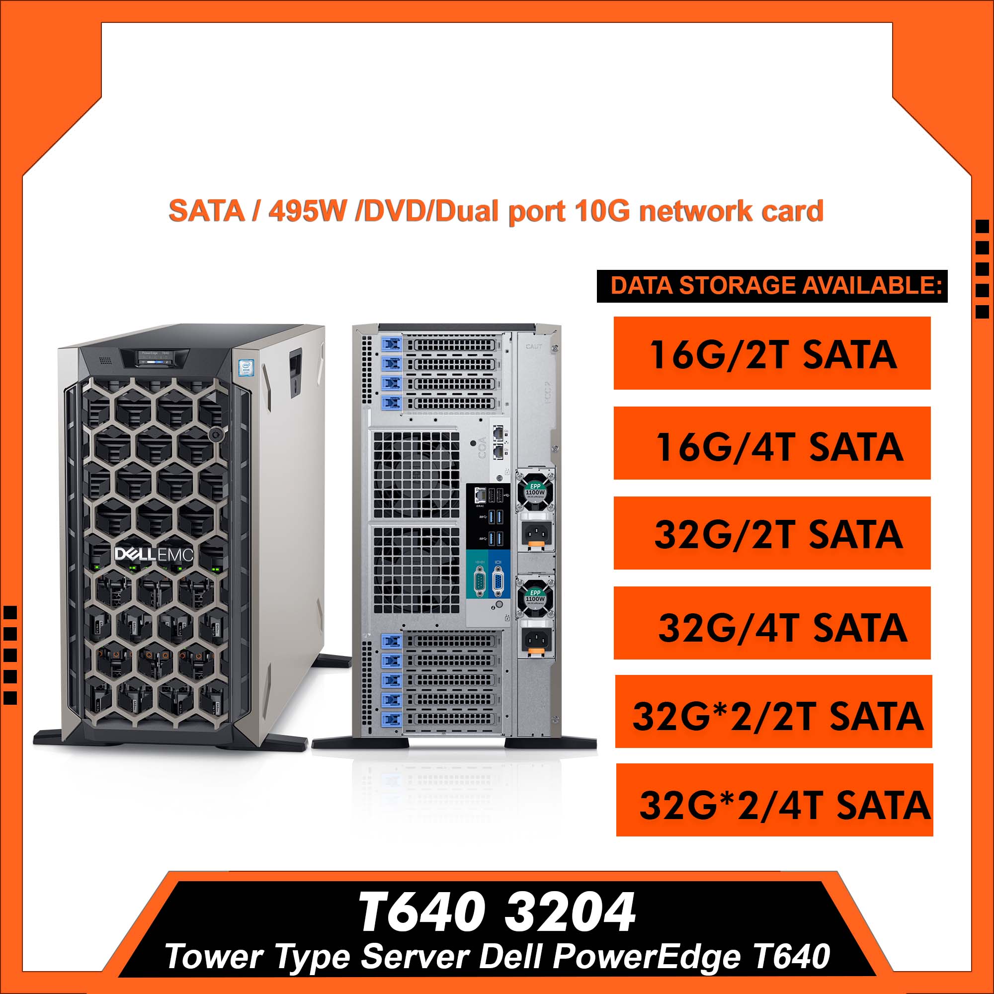 Tower Type Server Dell PowerEdge T640 3204/ 495W /DVD/Dual port 10G ...