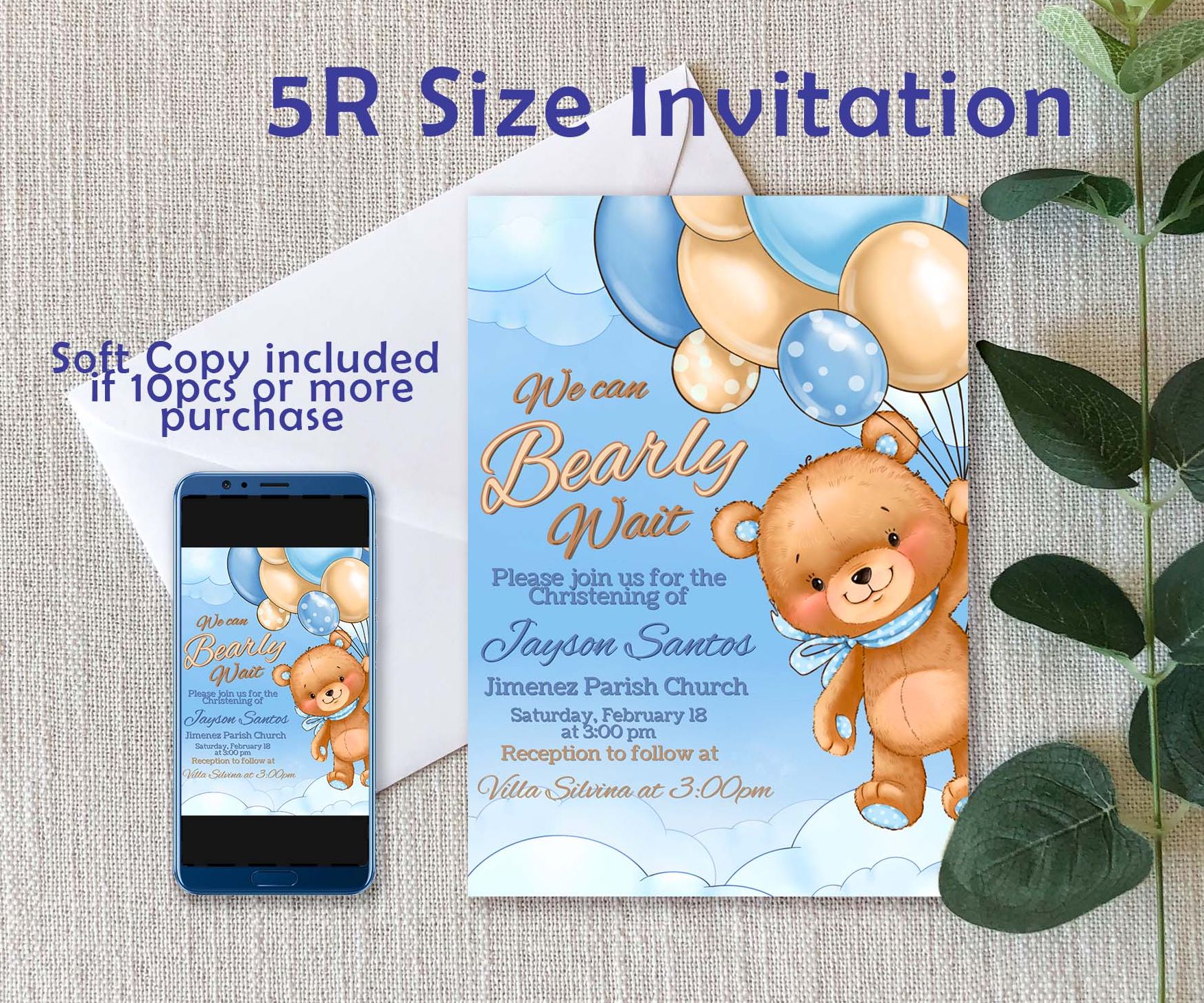 We Can Bearly Wait - Blue Teddy Bear - Boy Baptism Christening ...