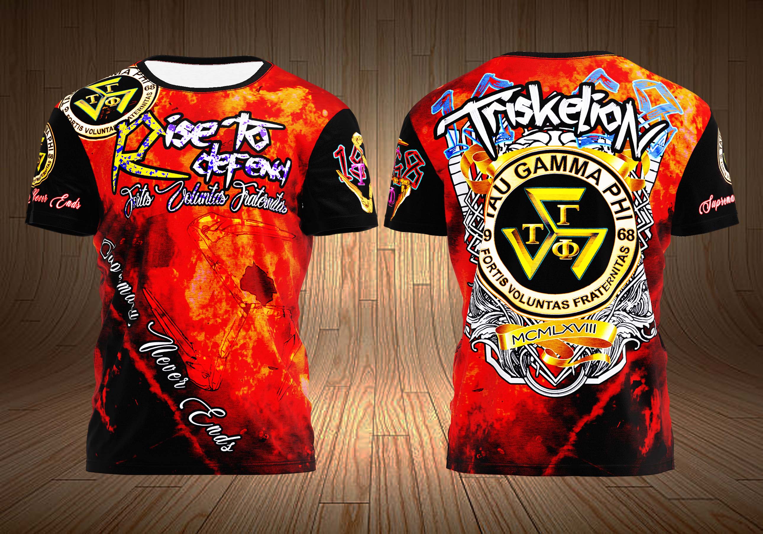 TRISKELION "RISE TO DEFEND" FULL SUBLIMATION FRAT SHIRT (FREE STICKER ...