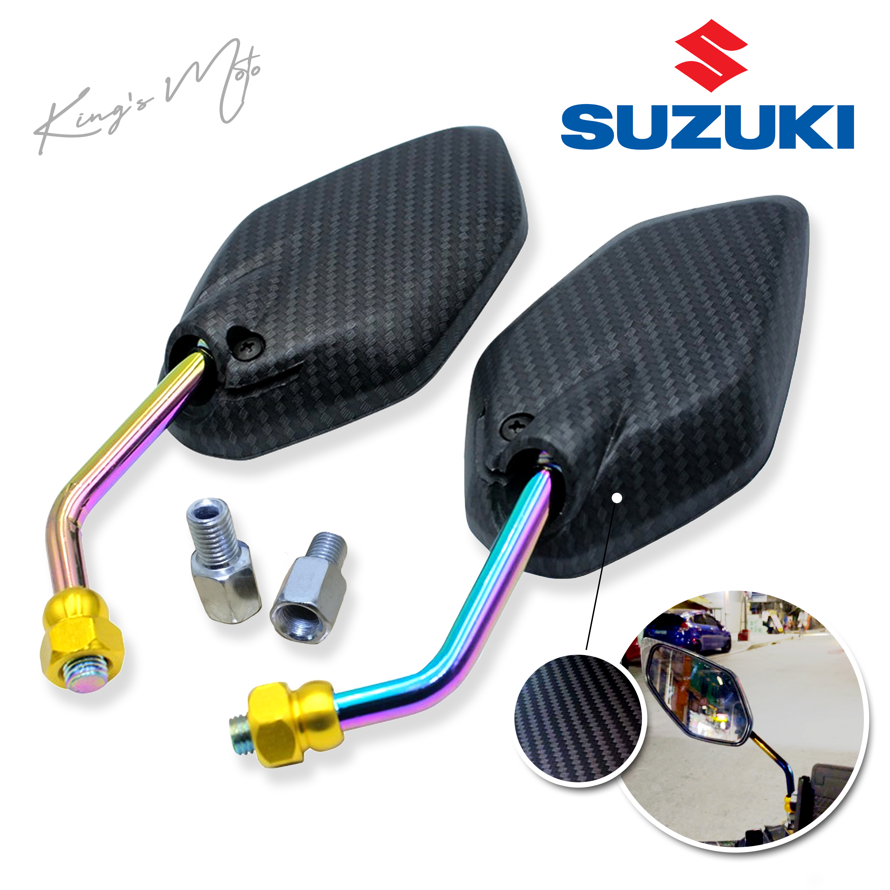 RAIDER J115 FI | 2 TONE SIDEMIRROR FOR SUZUKI SMALL MIRROR / SHORT STEM ...