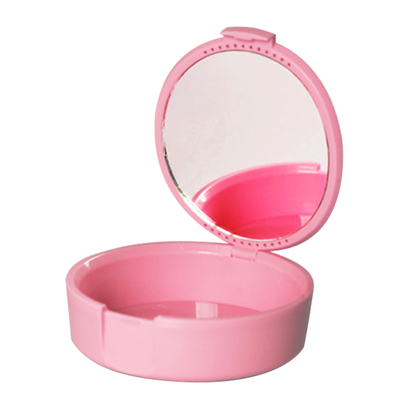 Plastic Denture Box pink Plastic Tooth Container With Mirror and ...
