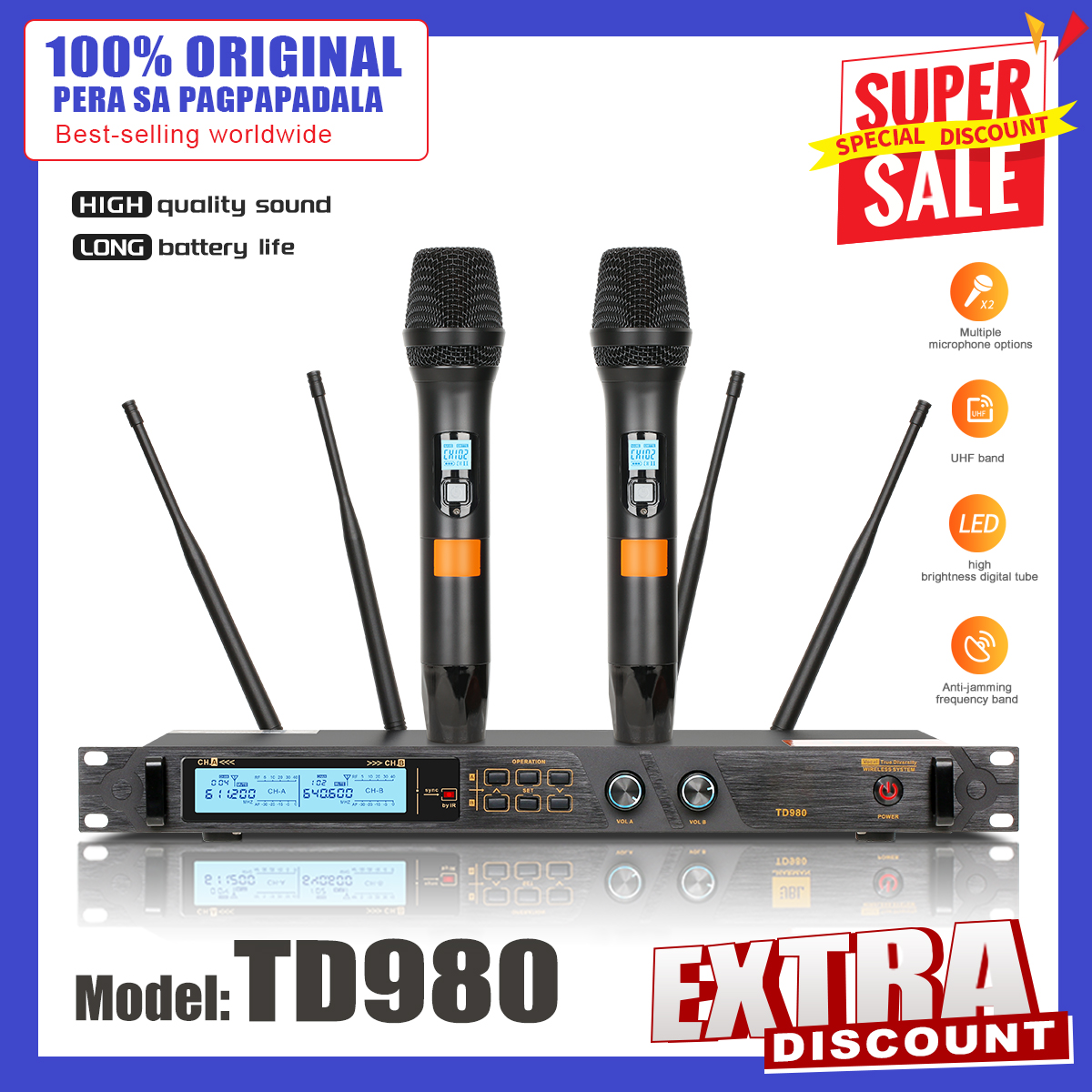 [COD] TD980 One Drag and Two Professional Handheld Wireless Microee U ...