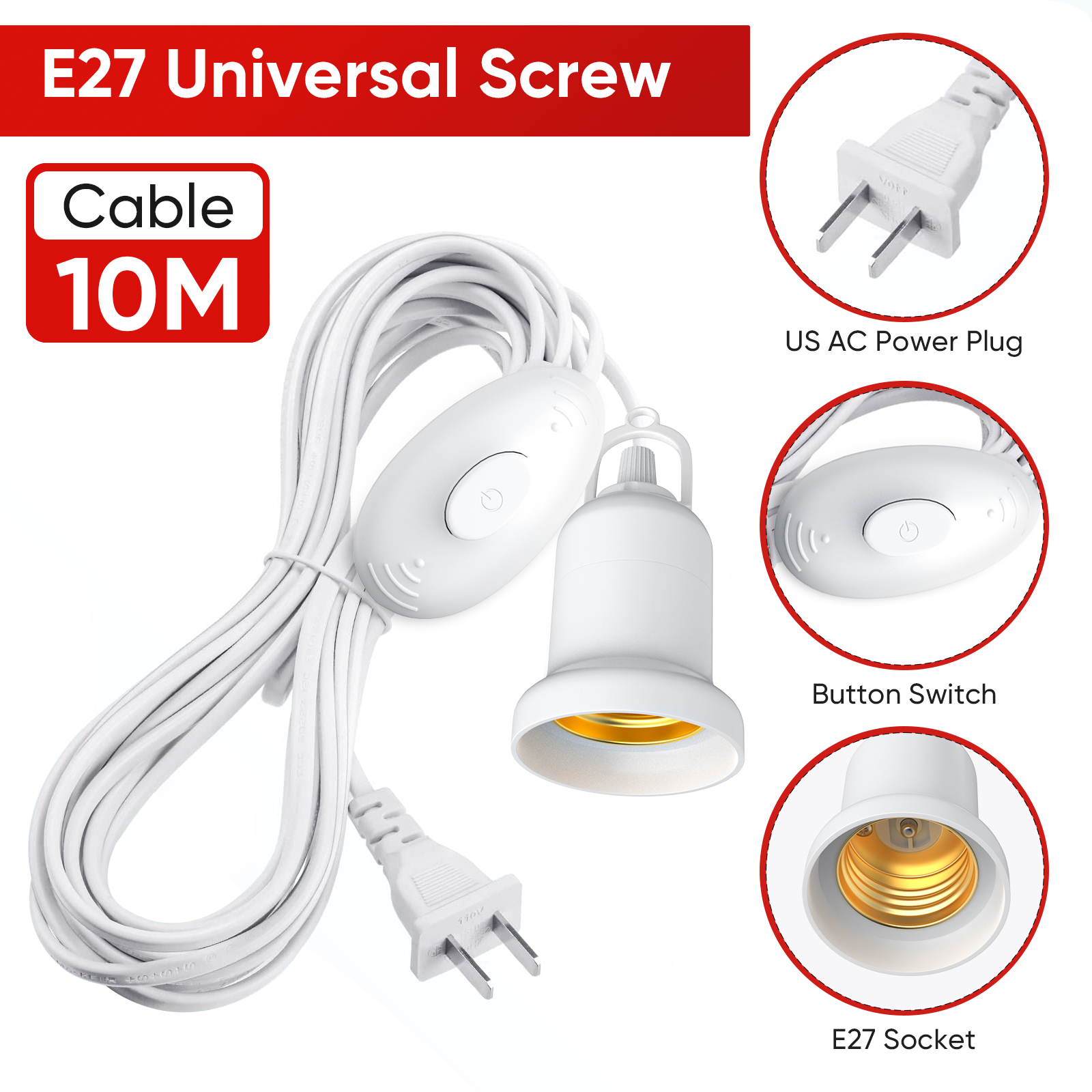 Mitsushi Lamp Bulb Holder With Switch LED Light Bulb Extension Socket ...