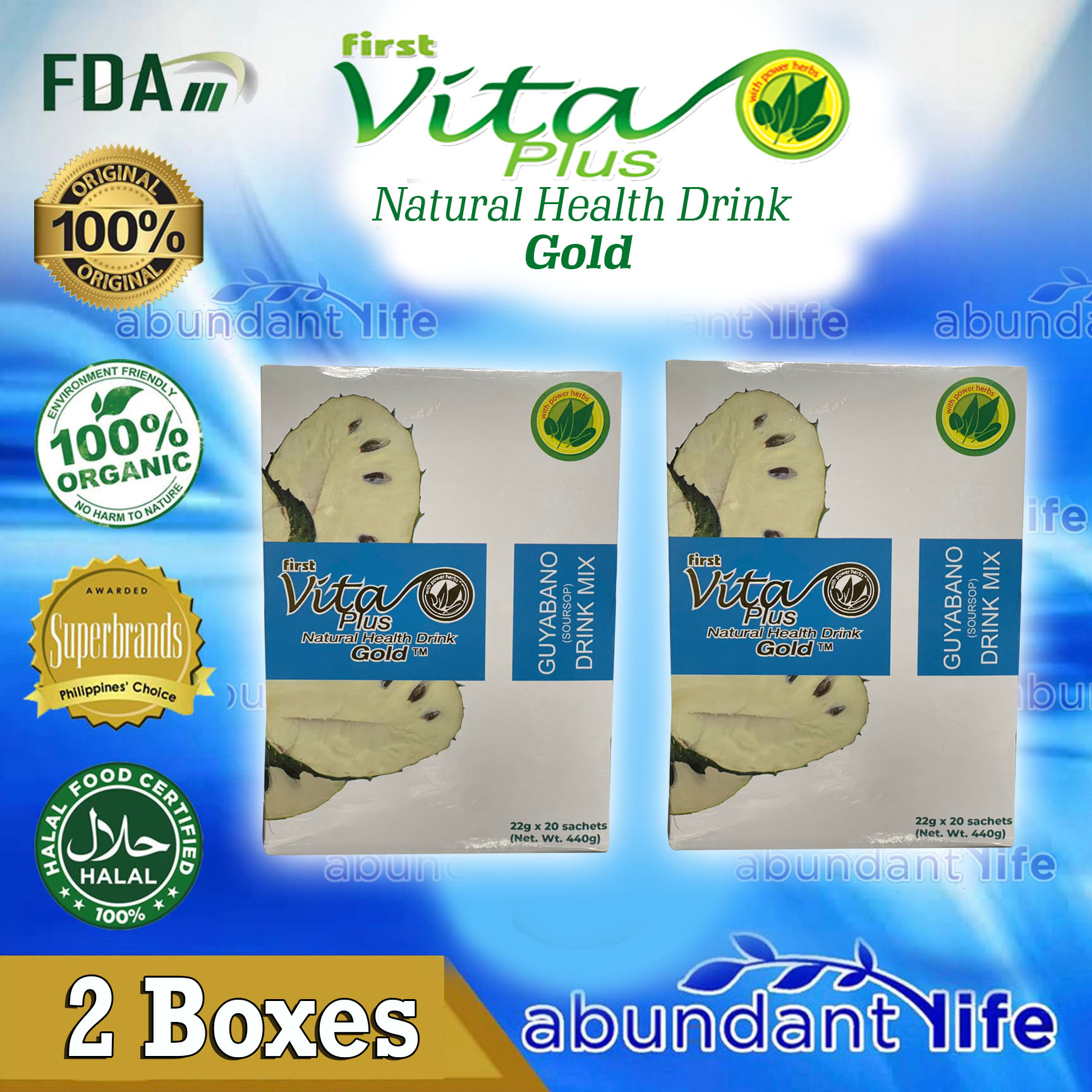 2 BOXES VITAPLUS GOLD GUYABANO FLAVOR AUTHENTIC SOLD BY ABUNDANT LIFE ...
