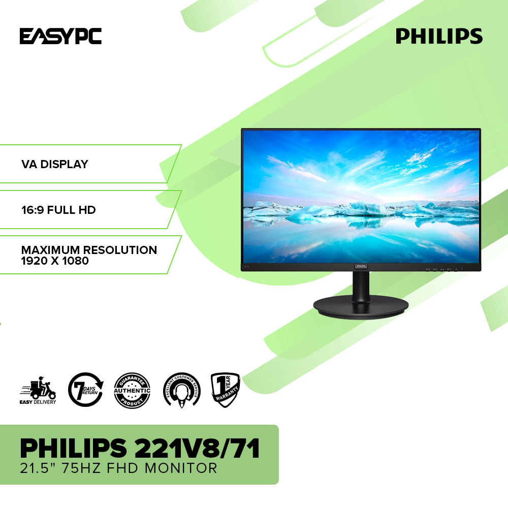 EasyPC | Philips 221V8/71 21.5" 75HZ FHD Monitor For Desktop PC | Lazada PH