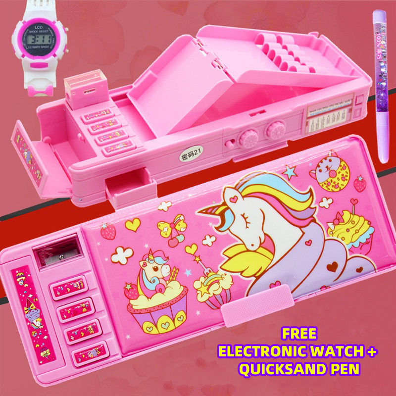 Pencil Case Deformation Combination Lock Stationery Box Girls Button ...