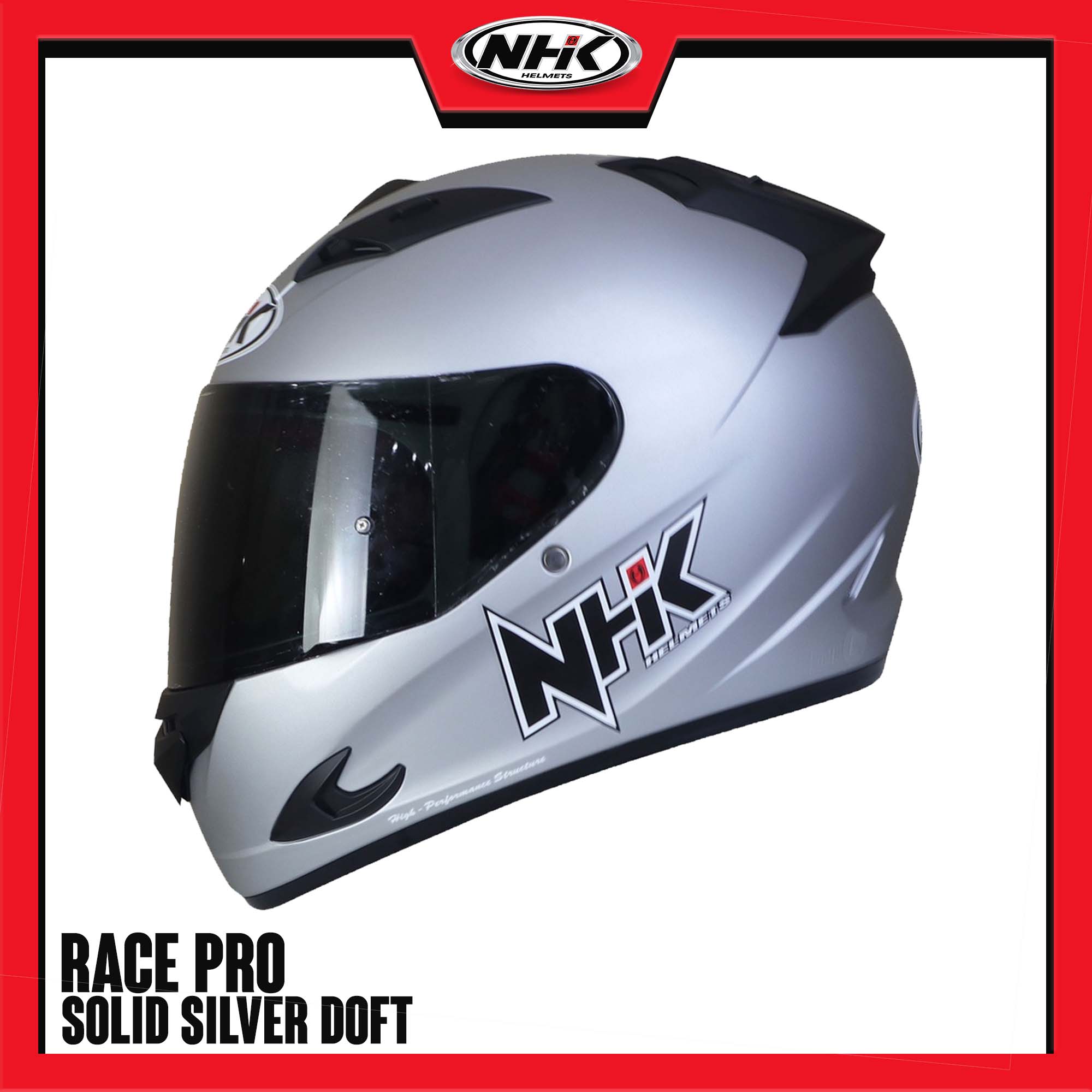 NHK Helmets Race Pro Solid Silver Doft Full Face Single Visor AND NHK ...
