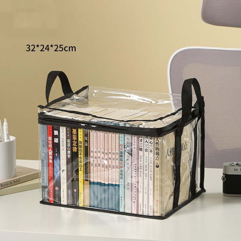 Stackable Book Storage Bag Transparent Collection Container With Zipper ...