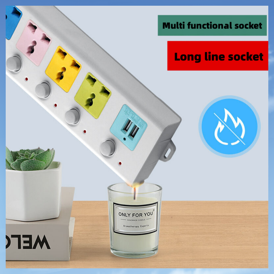 Color multi switch extension cable socket universal 12 hole power ...