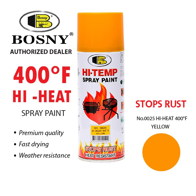 Bosny High Heat Hi Temp Resistant 400F Spray Paint No.0025 Yellow Hi ...