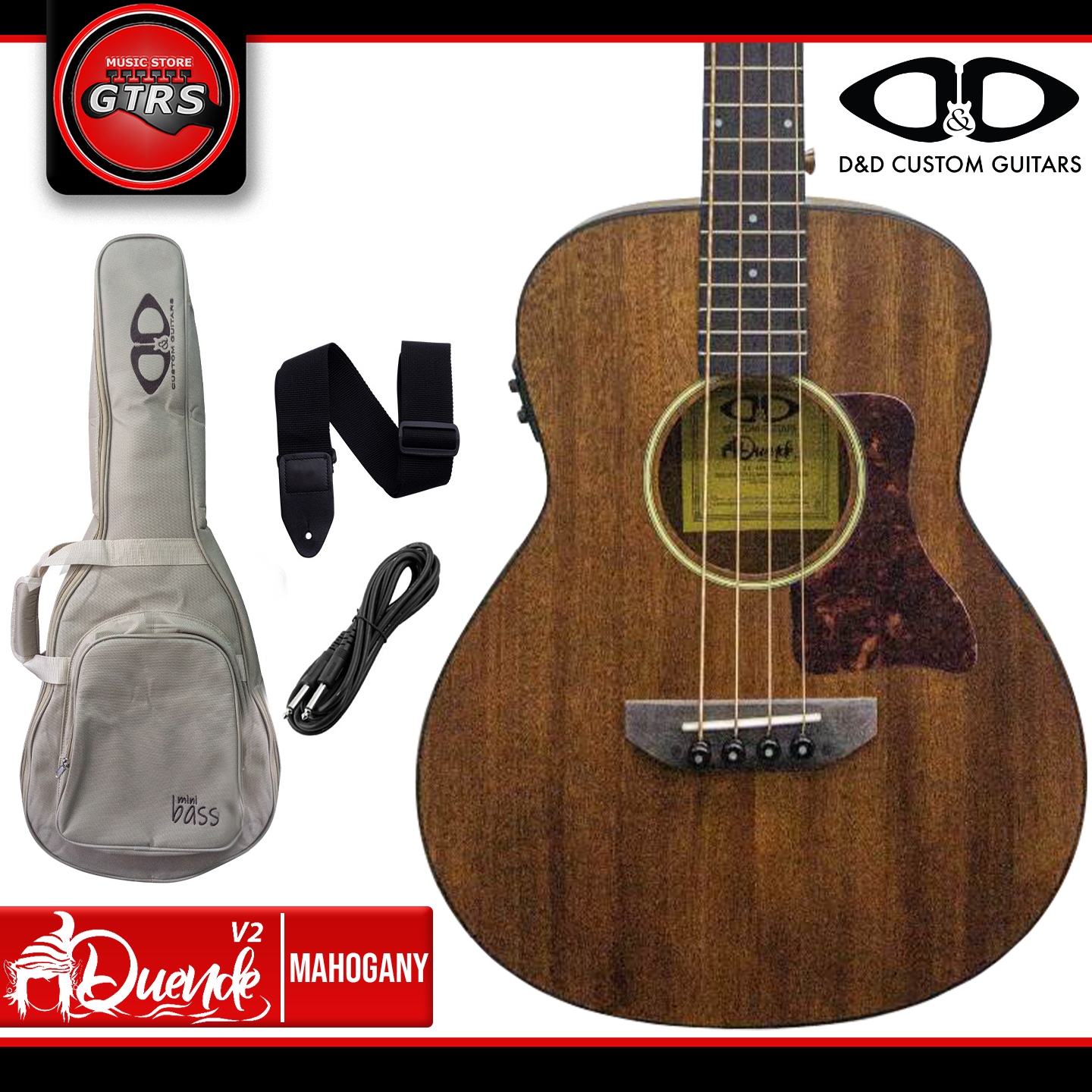 D&D Duende V2 Acoustic Bass Guitar with Free D&D Bag and Accessories ...