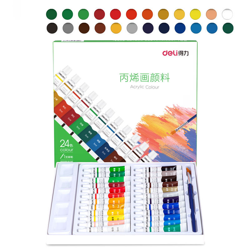Deli 5ml Acrylic Paint Set 12/18/24 Color Water Colour Oil Colour Paint ...