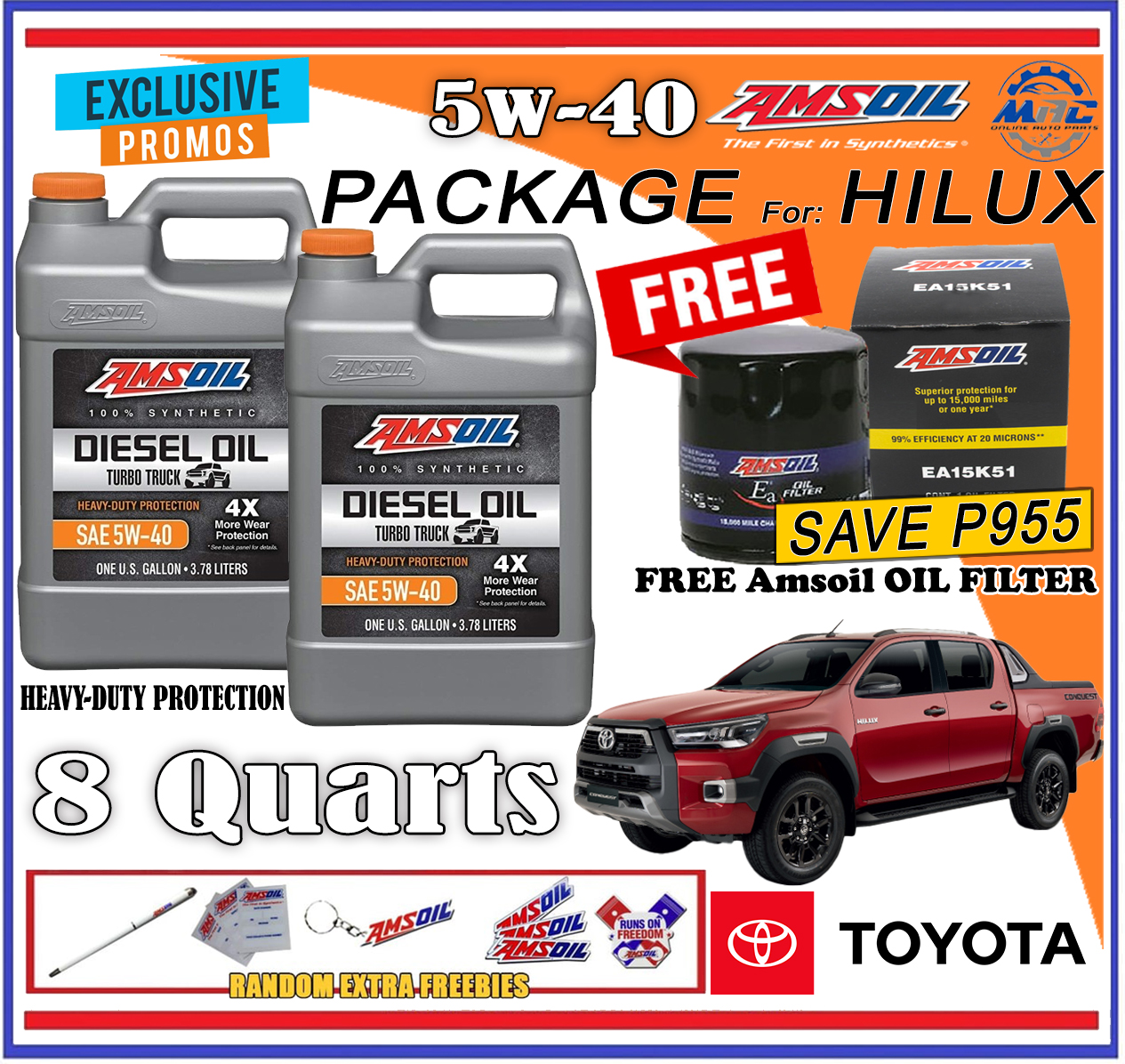 AMSOIL Heavy Duty Turbo Truck 5W-40 8 quarts FREE Oil Filter Package ...