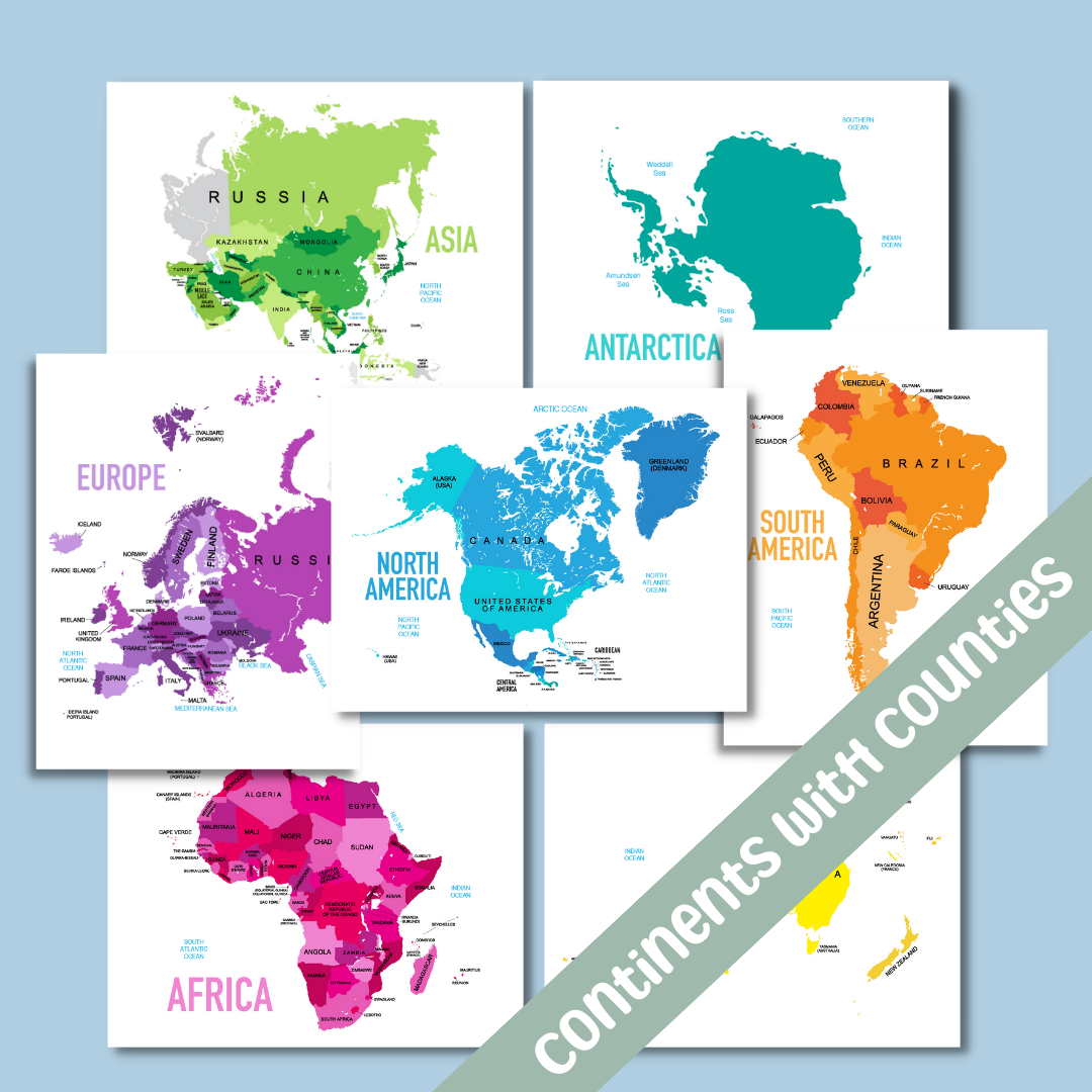 Laminated Continents with Countries, Educational Wall Chart, Map ...
