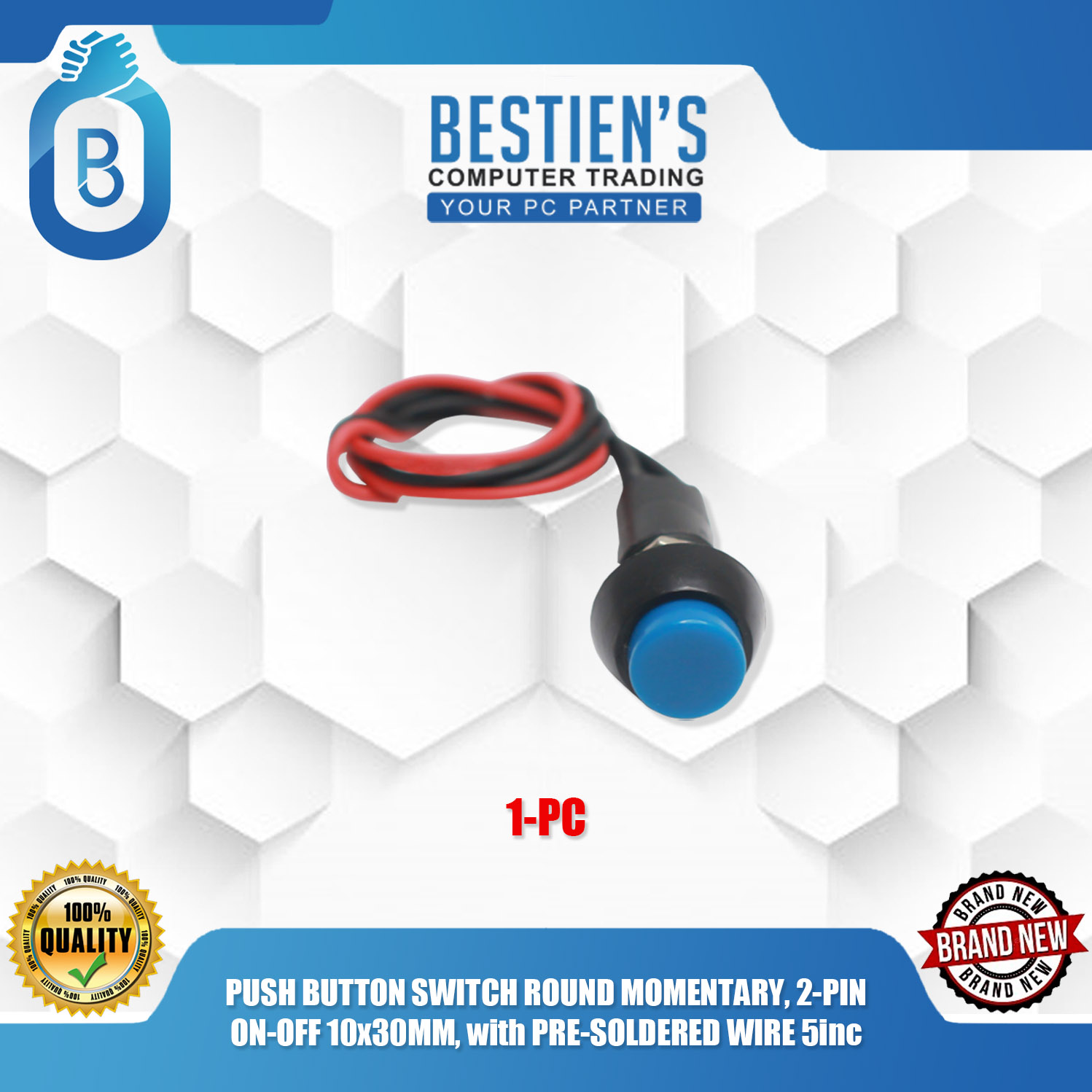 PUSH BUTTON SWITCH ROUND MOMENTARY, 2-PIN ON-OFF 10x30MM, with PRE ...