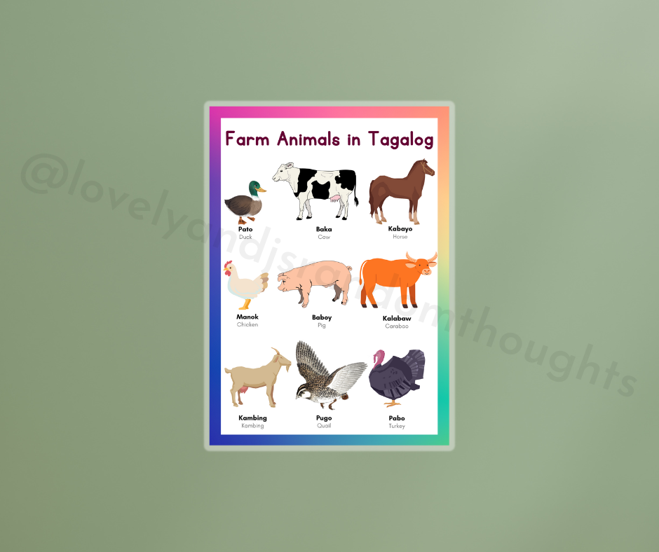 Laminated Charts Farm Animals Tagalog Educational Charts A4 size ...