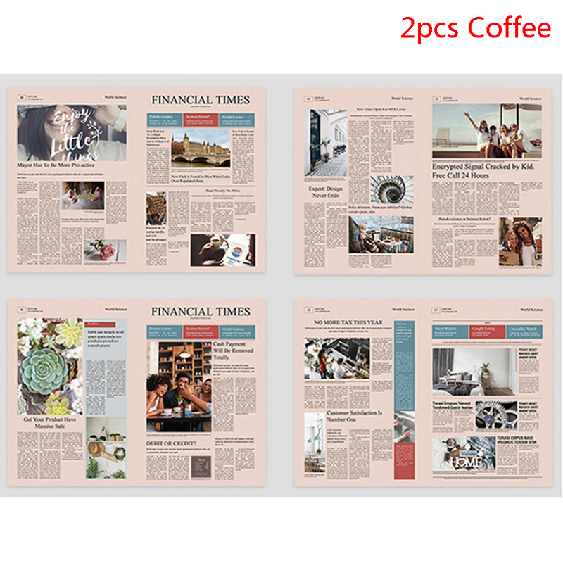 2pcs retro English nostalgic newspaper flower wrapping paper photo ...
