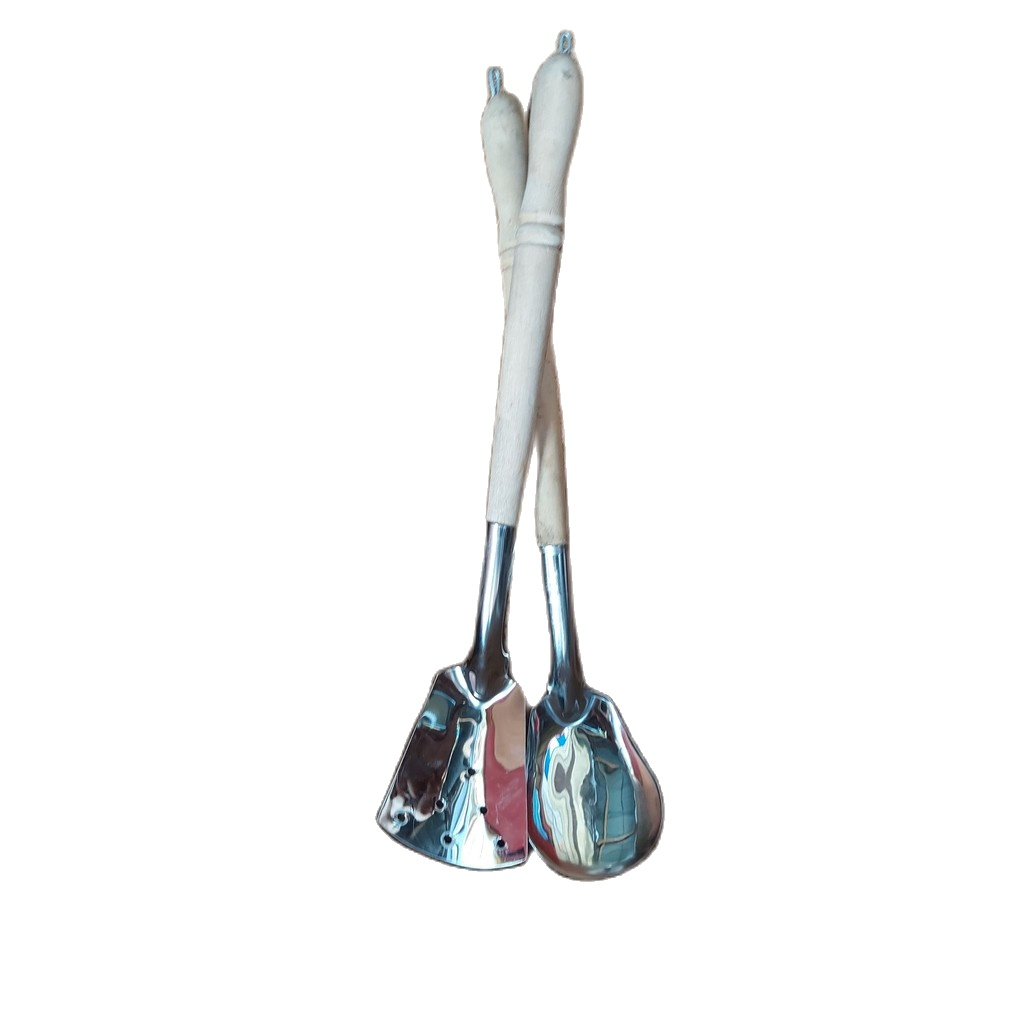 HEAVY DUTY PURE STAINLESS SANDOK WITH WOODEN HANDLE SET | Lazada PH