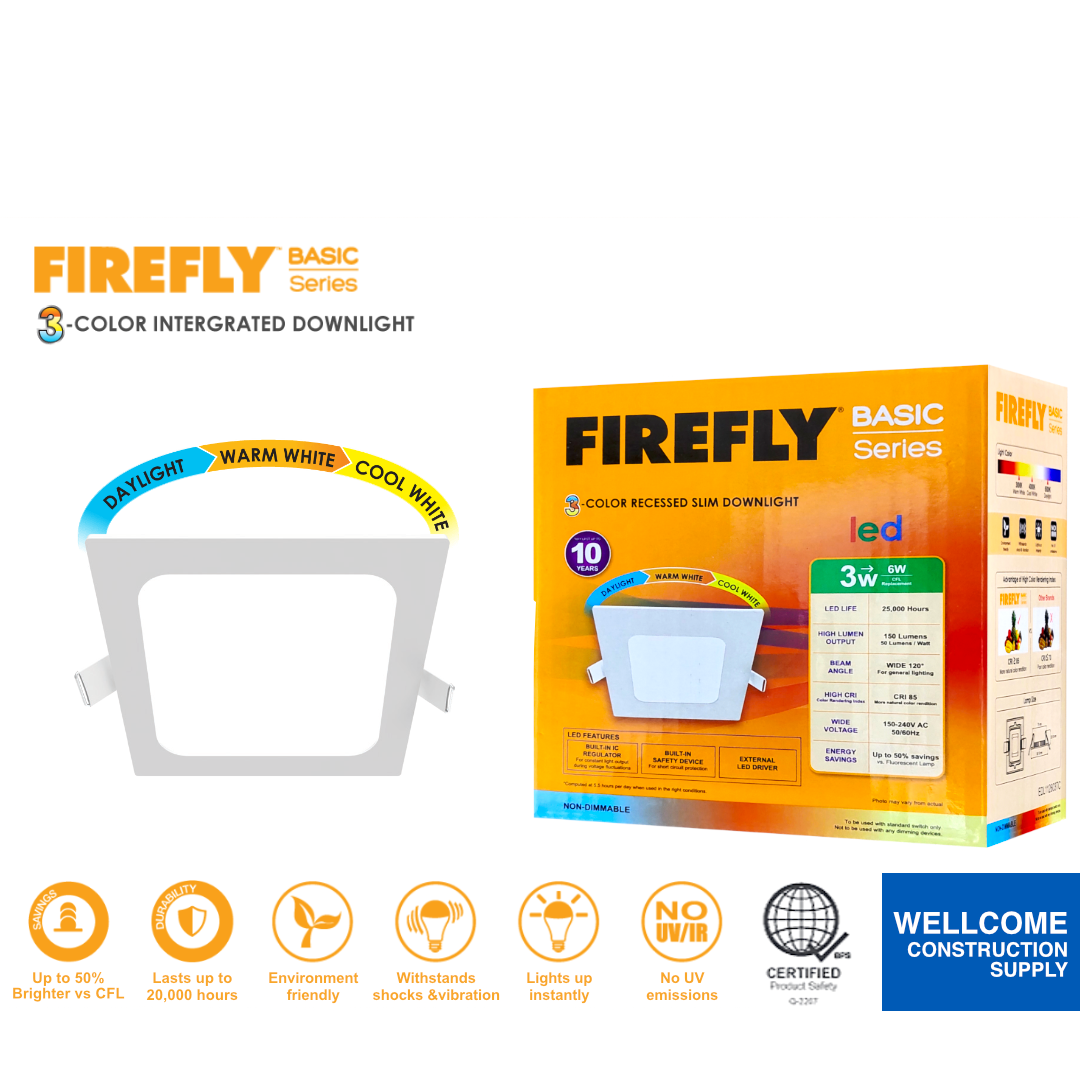 Firefly Basic Series Square Tri-Color Non-Integrated LED Downlight ...