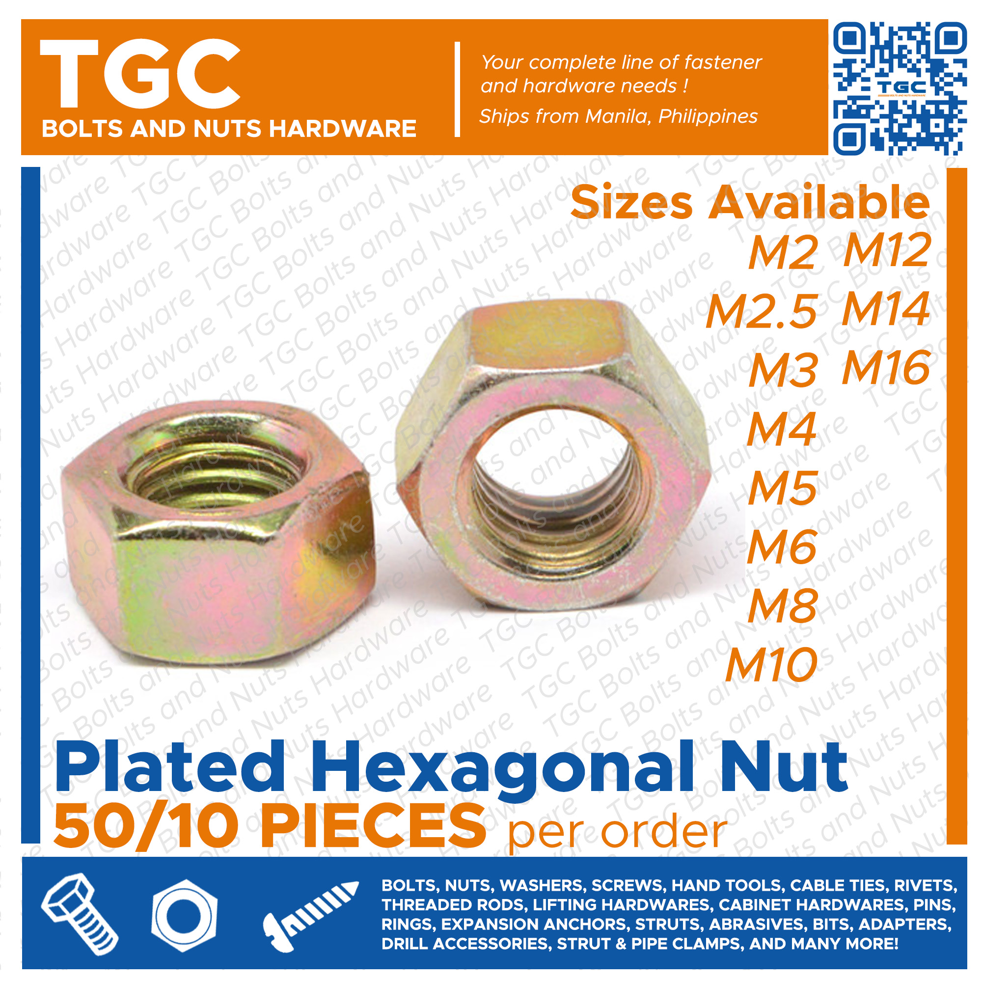 TGC 50/10/1 PCS M3 to M24 Plated Hex Nut / Tetanized Nut / Ordinary ...