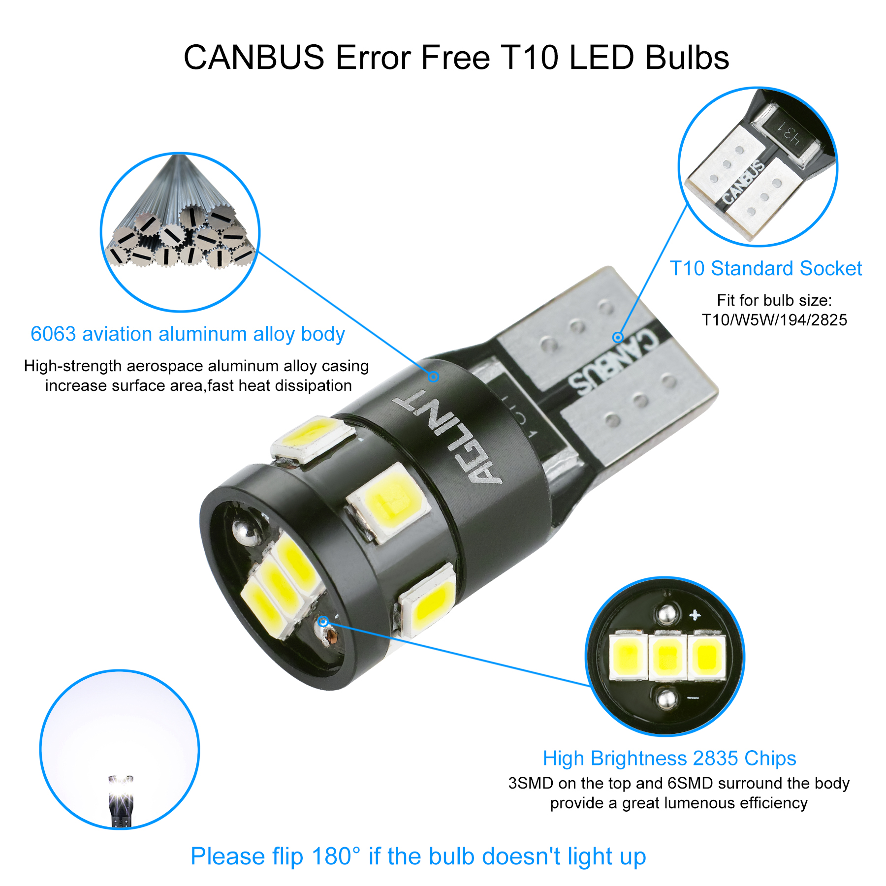 AGLINT 10PCS 168 Led Bulb Canbus Error Free 194 T10 W5W 2825 For Car ...