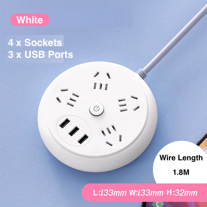 Round Multifunction Power Extension Socket 3 USB Ports & 3-4 Sockets ...