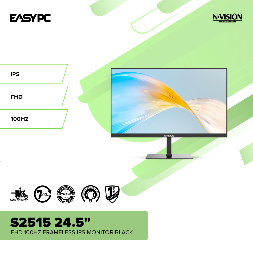 EasyPC | Nvision S2515 24.5 inches FHD 100HZ Frameless IPS Monito Black ...