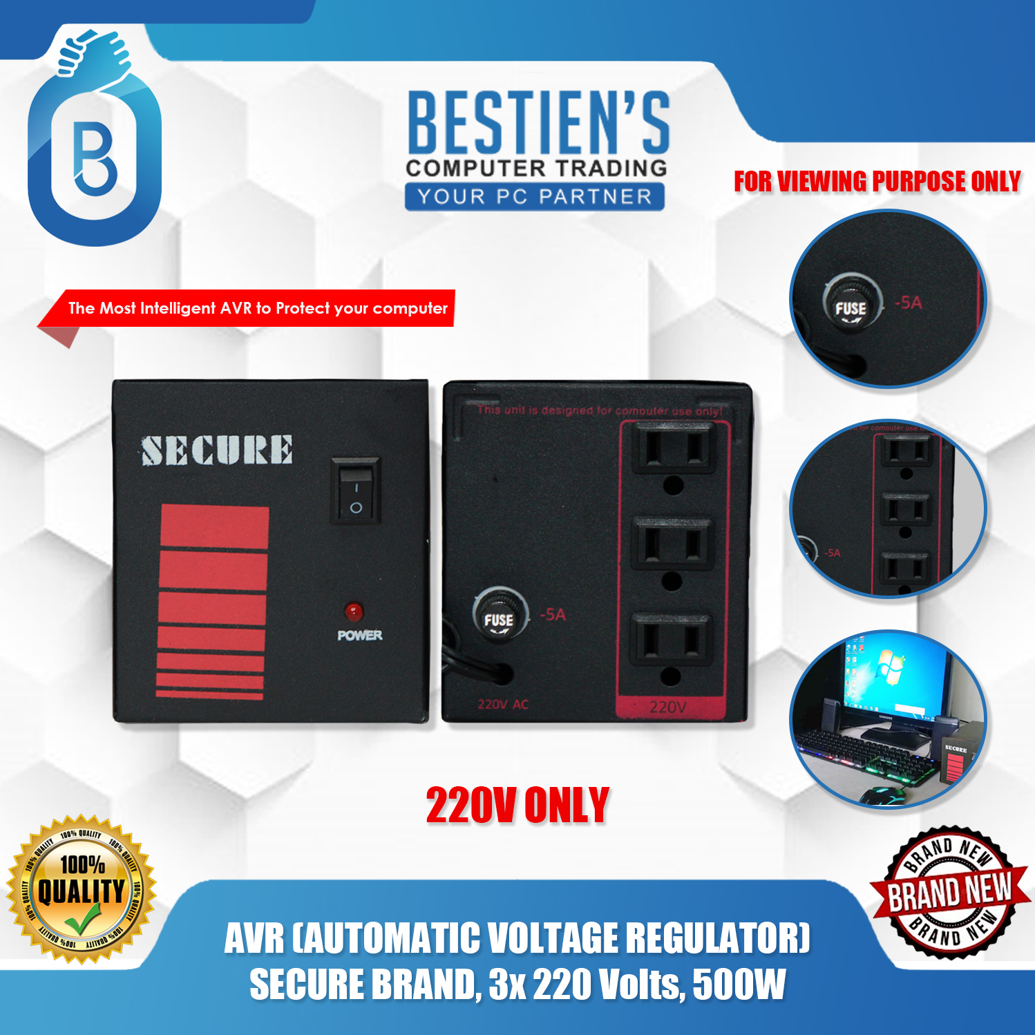 AVR (AUTOMATIC VOLTAGE REGULATOR), SECURE BRAND, 3x 220 Volts, 500W ...