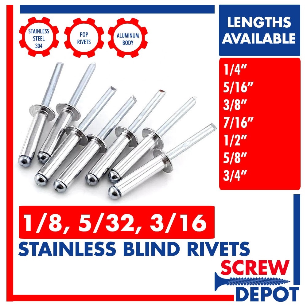 hot 100PCS 1/8 5/32 3/16 SS Blind Rivets / Stainless Blind Rivet / Pop ...