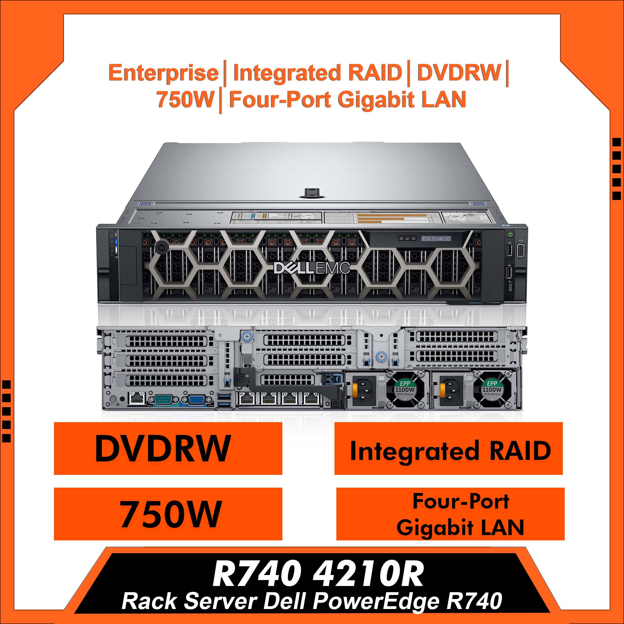 Rack Server Dell PowerEdge R740 4210R│Enterprise│Integrated RAID│DVDRW ...
