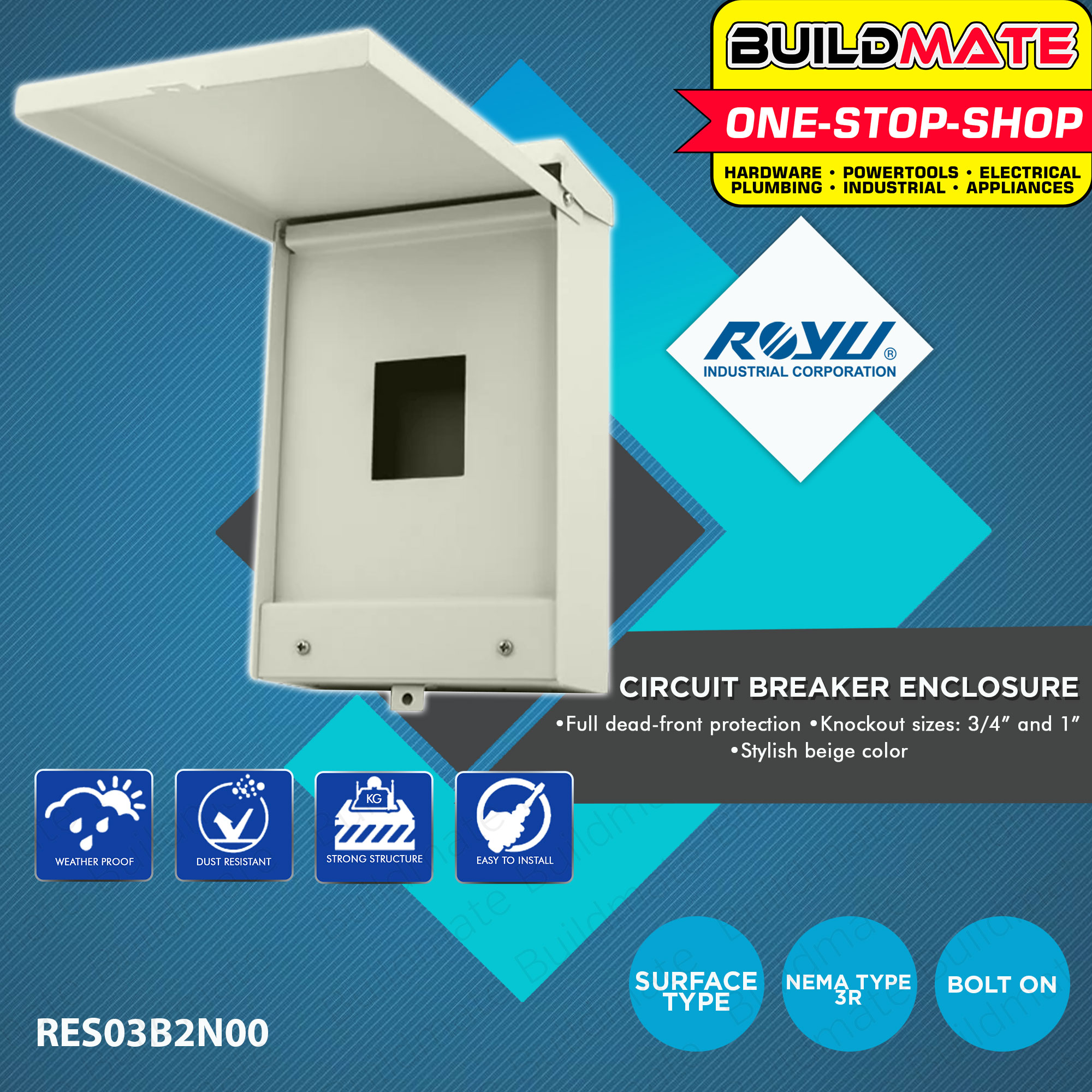 BUILDMATE Royu Weatherproof Panel Surface Type Nema 3R Bolt On Breaker ...