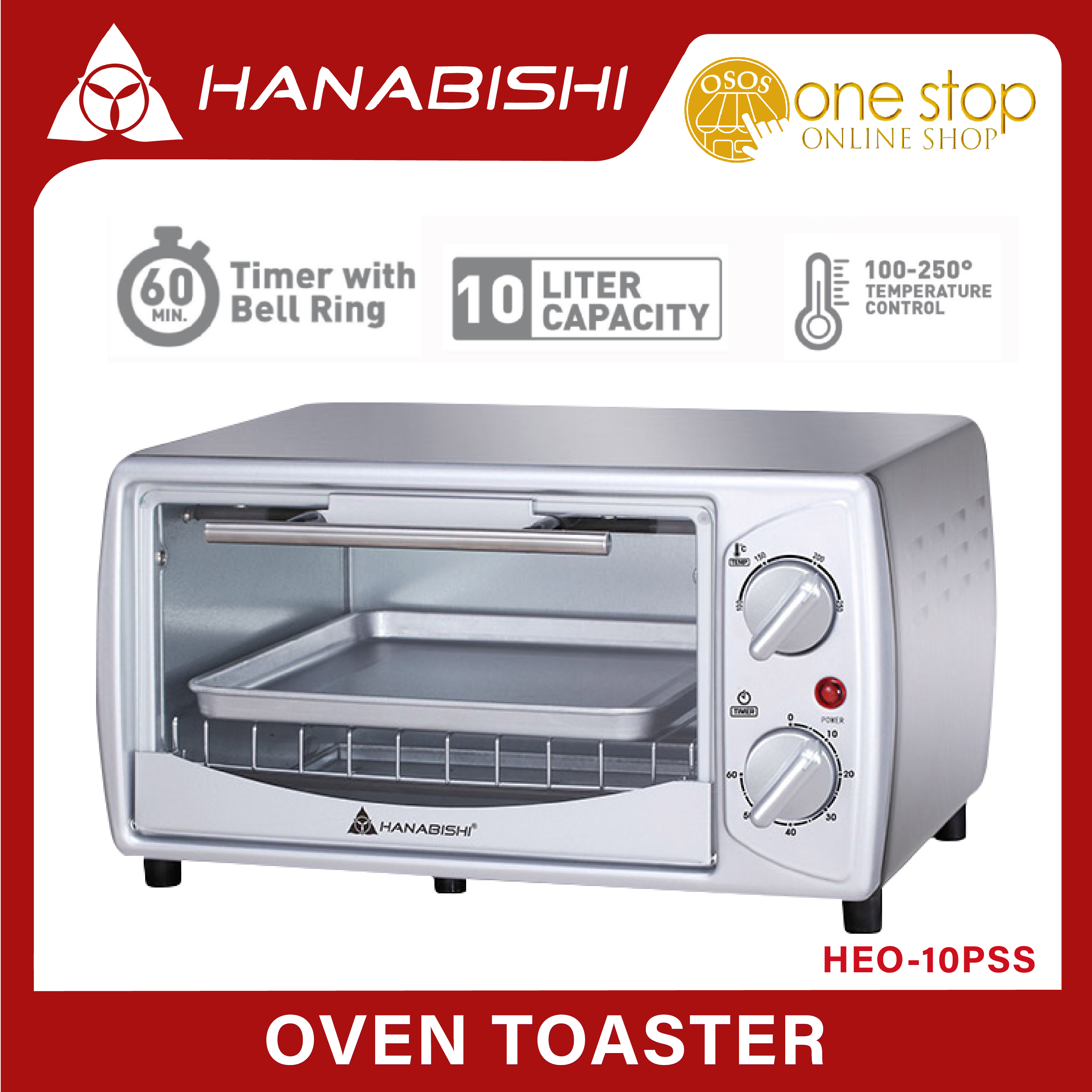 Hanabishi Original Stainless Steel Oven Toaster 10L Capacity Pizza Oven ...