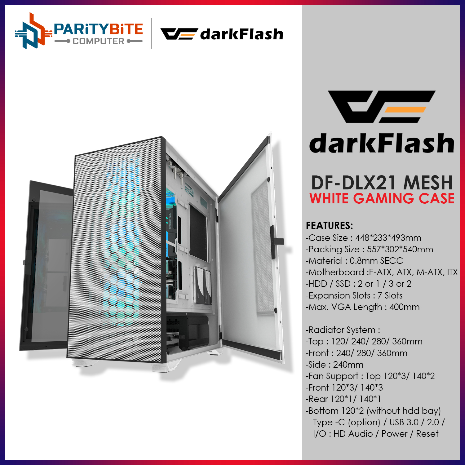 darkFlash DLX21 White MESH LUXURY ATX Gaming PC Case included ...