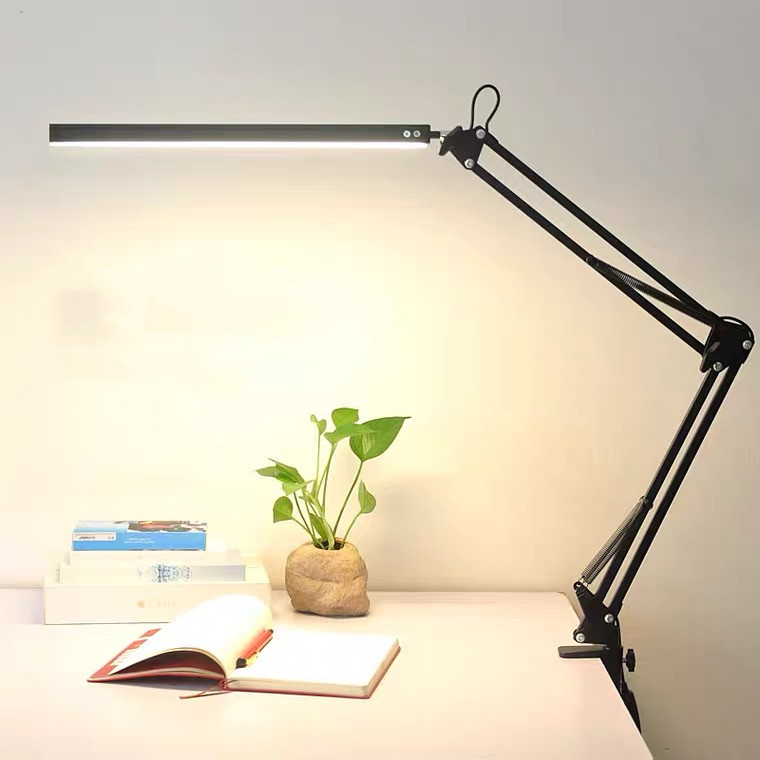 Desktop Long Arm LED Desk Lamp, Adjustable 3 Lighting Modes with Clips ...
