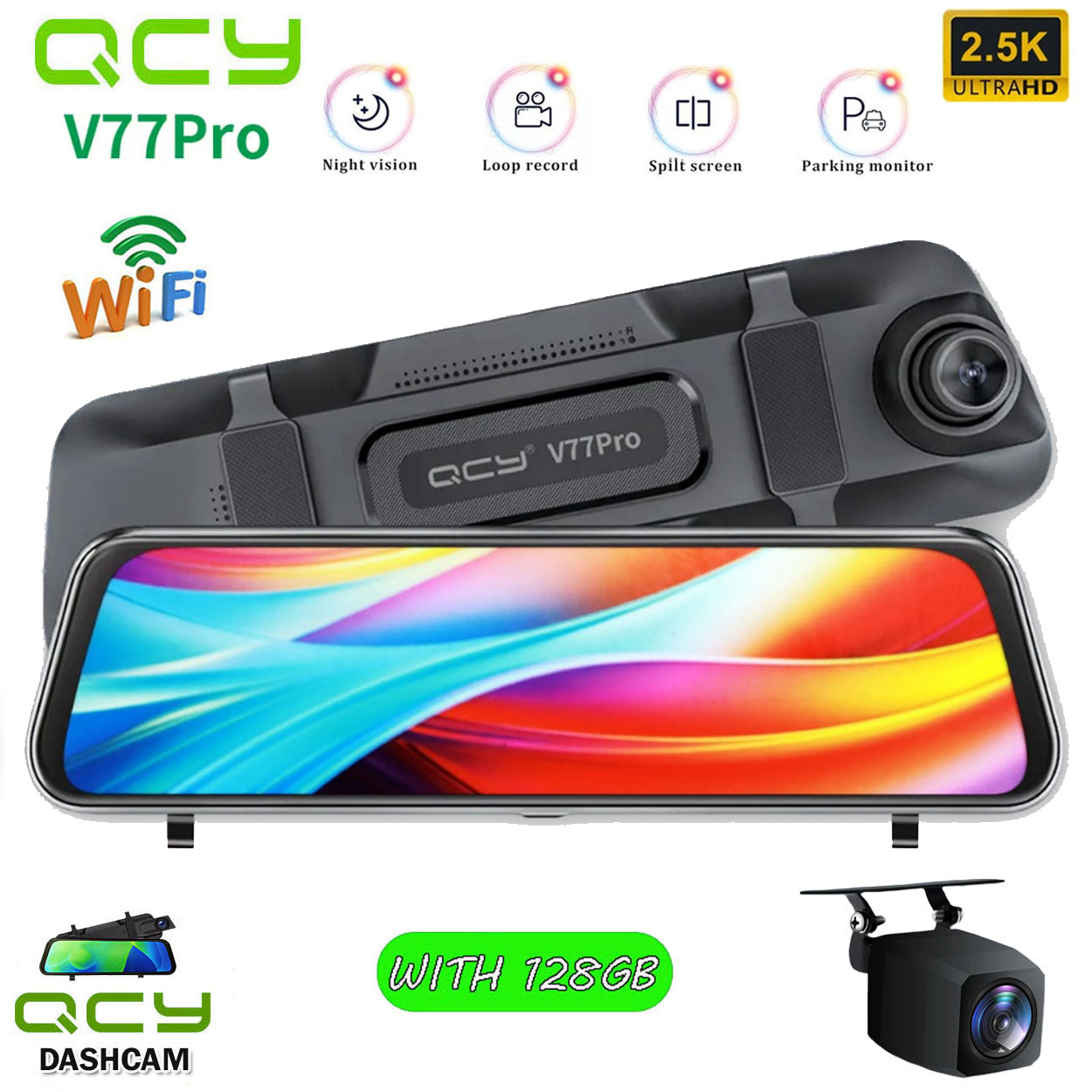 QCY V77 pro 2.5K+1080P Full Touch Screen Quad HD Dual Recording Dash ...