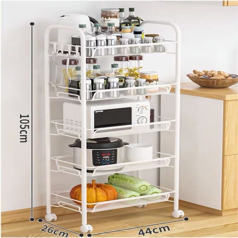 5-Tier Trolley Rack Kitchen Storage Organizer Cart With Wheels & 4 Side ...